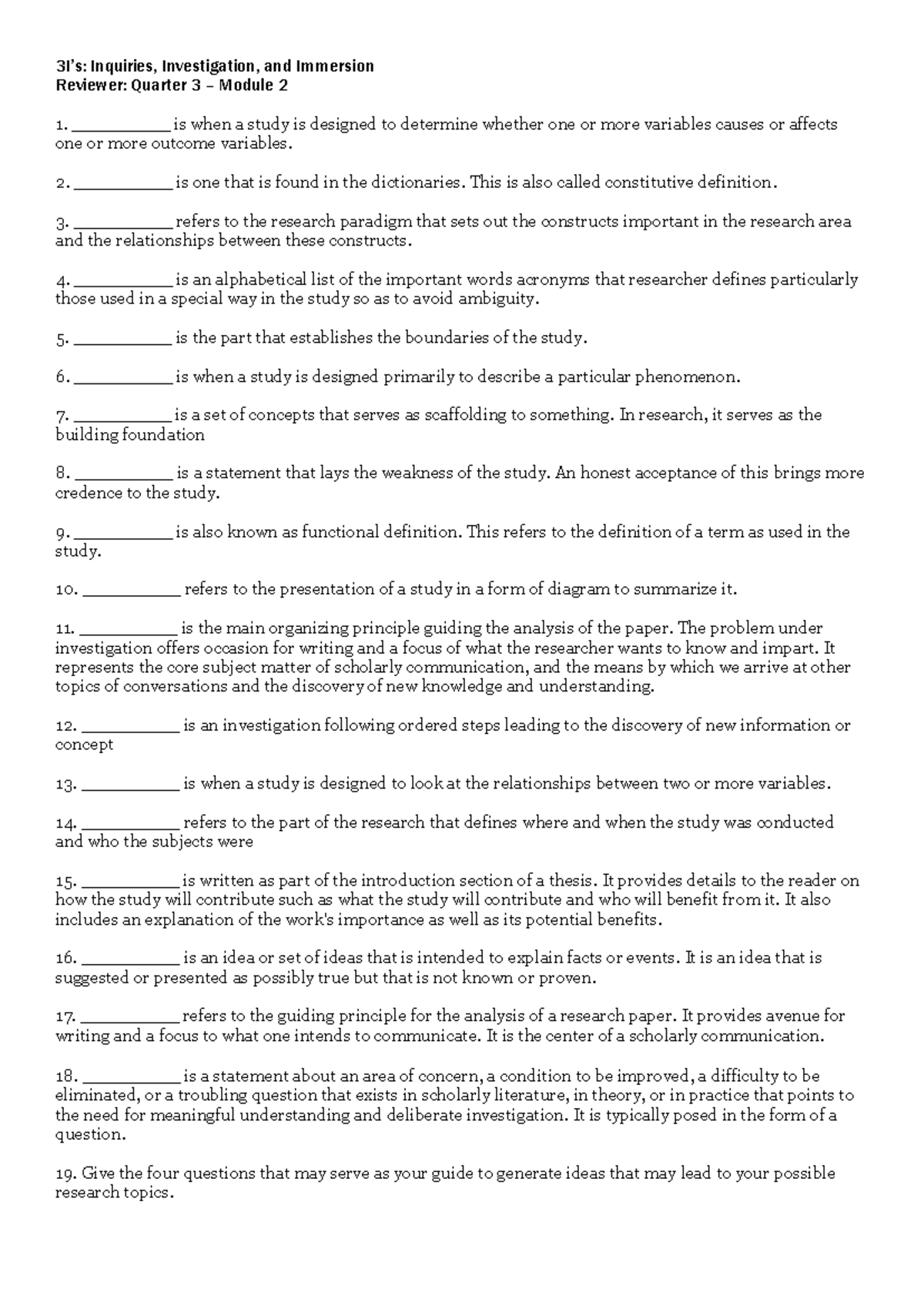 3IS Module 2 Reviewer: Inquiries, Investigation, and Immersion Concepts ...