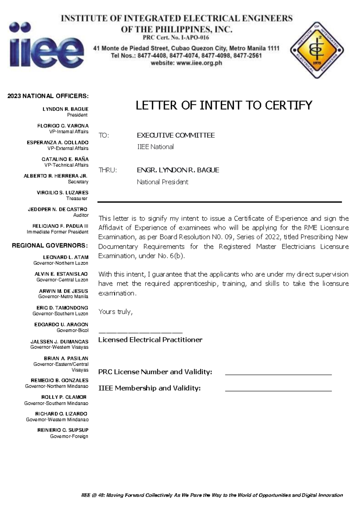 IIEE Letter of Intent to Certify RME Exam Applicants - Studocu