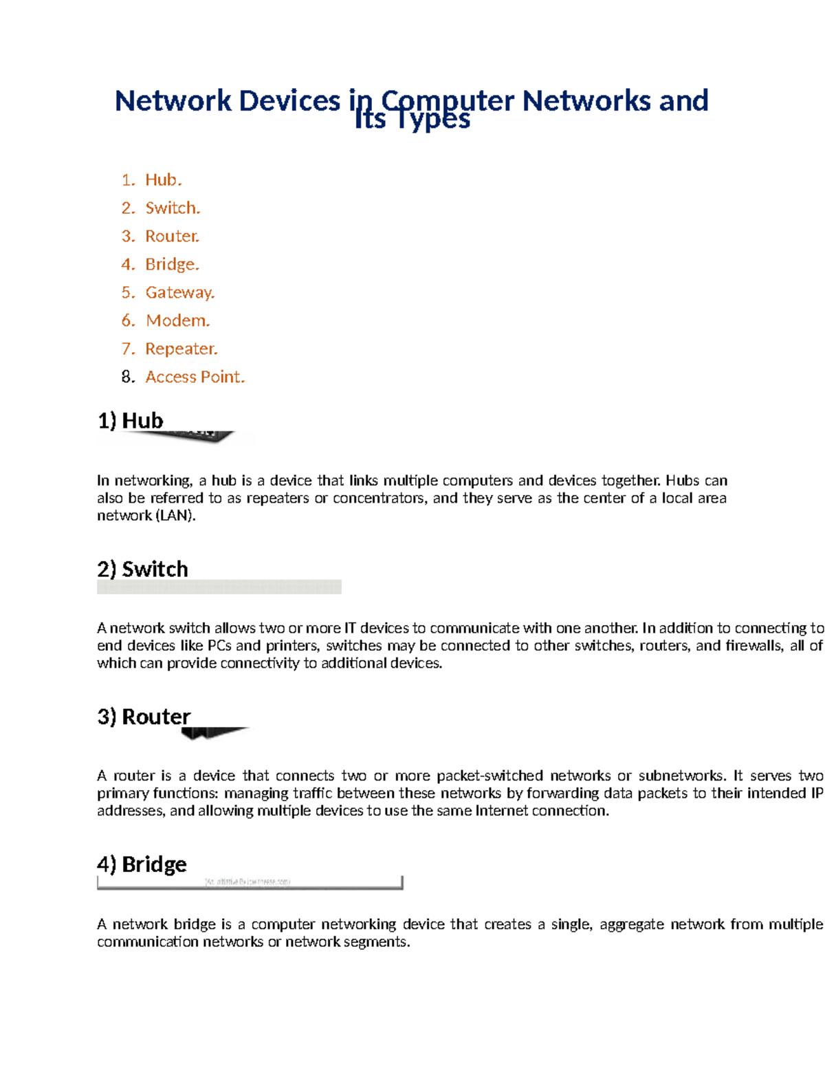 Network Devices in Computer Networks: Types & Functions - Studocu