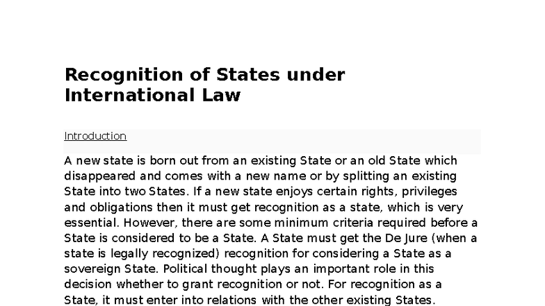 Module 2 state recongnition - Recognition of States under International ...
