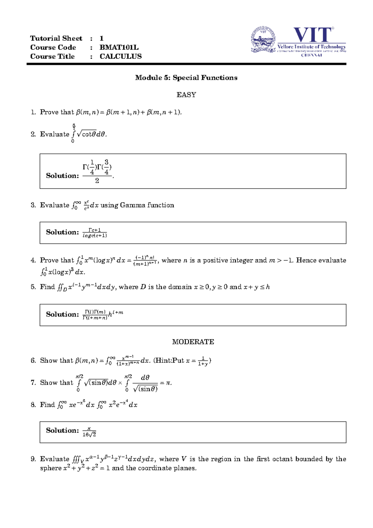 Mod5 Tutorial sheet - Give solutions - Tutorial Sheet : 1 Course Code ...