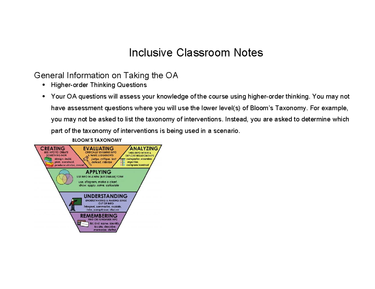 Inclusive Classroom OA Notes: Strategies and Assessments for Effective ...