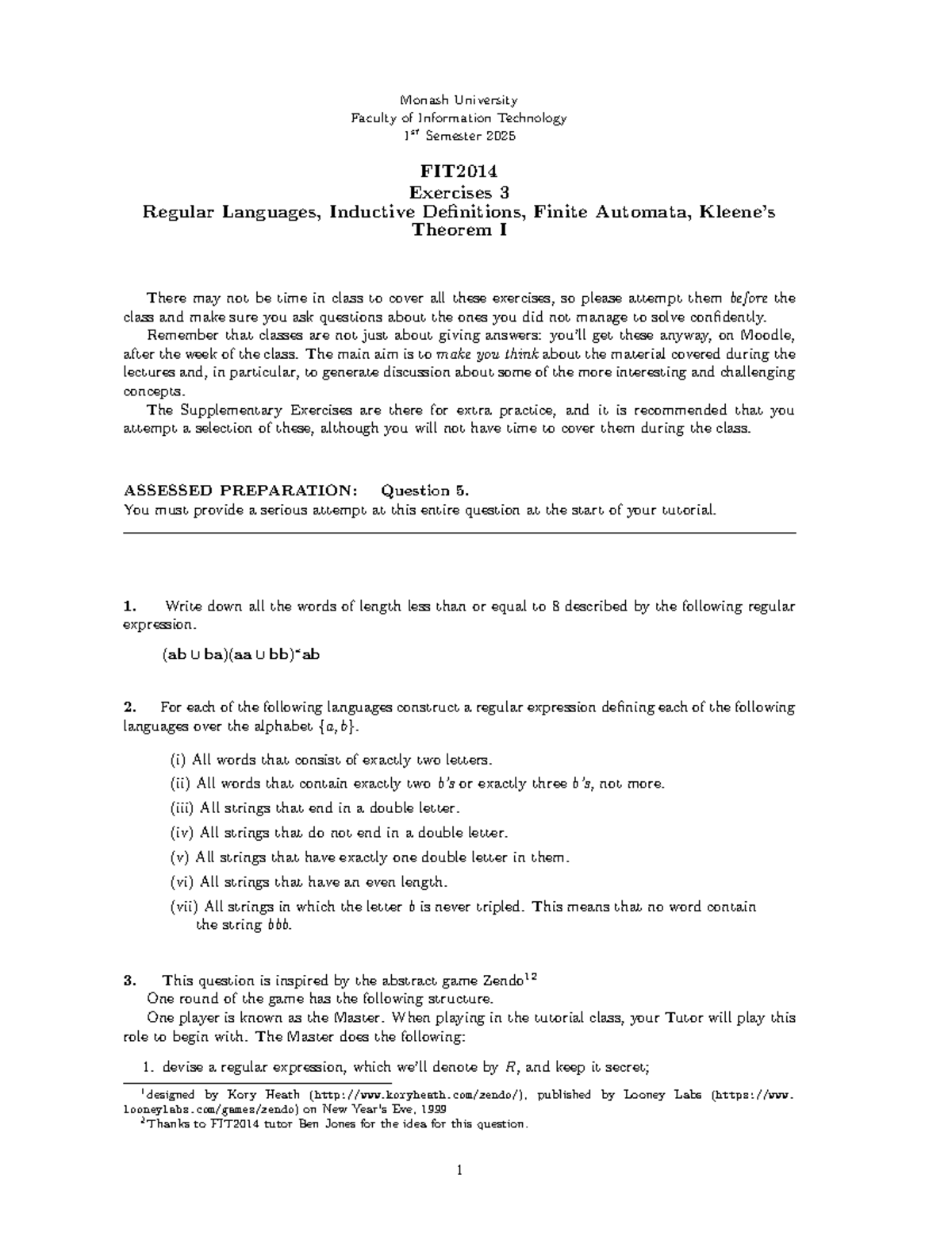 Tutorial - Exercise 3 for FIT2014: Regular languages and finite ...