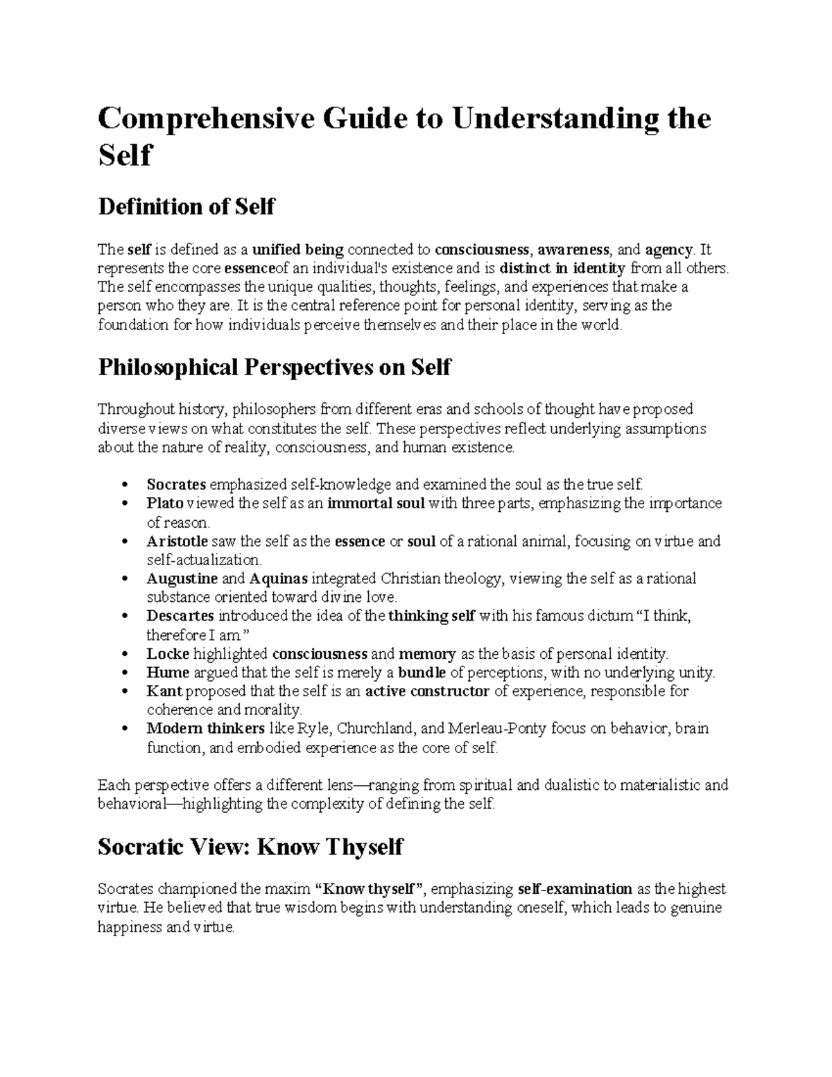 Comprehensive Guide to Understanding the Self and Identity - Studocu