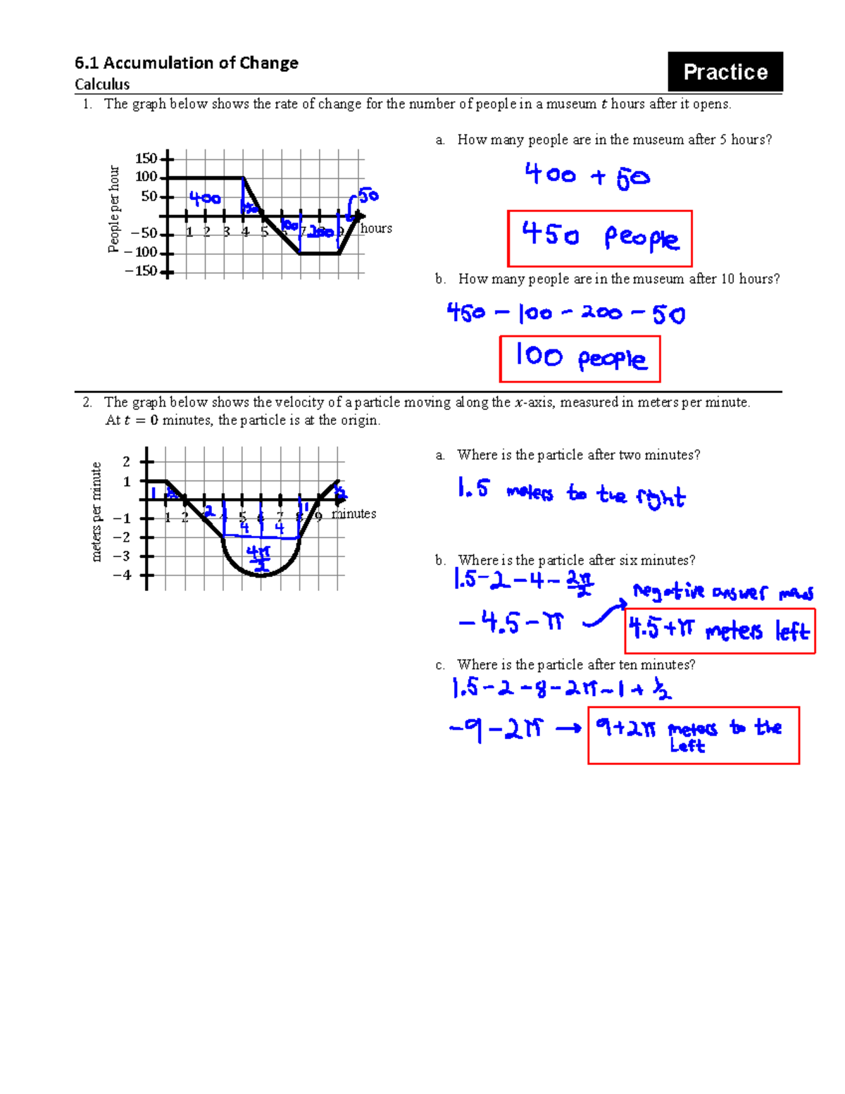 6.1 Accumulation of Change Practice - Calculus 1 Analysis - Studocu