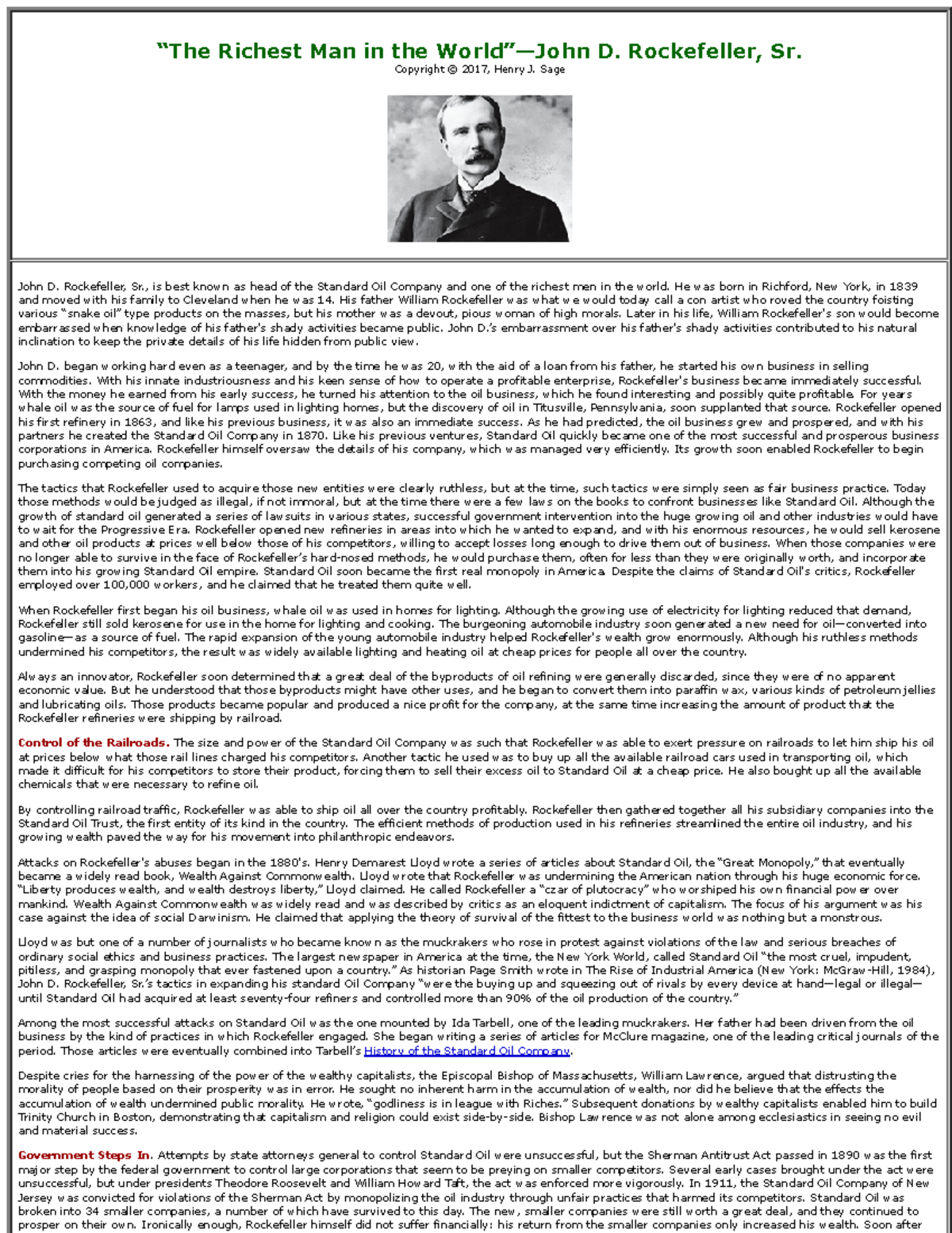 John D. Rockefeller: The Rise of a Business Titan and His Legacy - Studocu