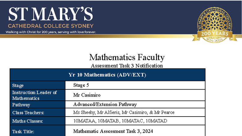 10MATHS Assessment Task 3 Notification - Year 10 Maths 2024 - Studocu