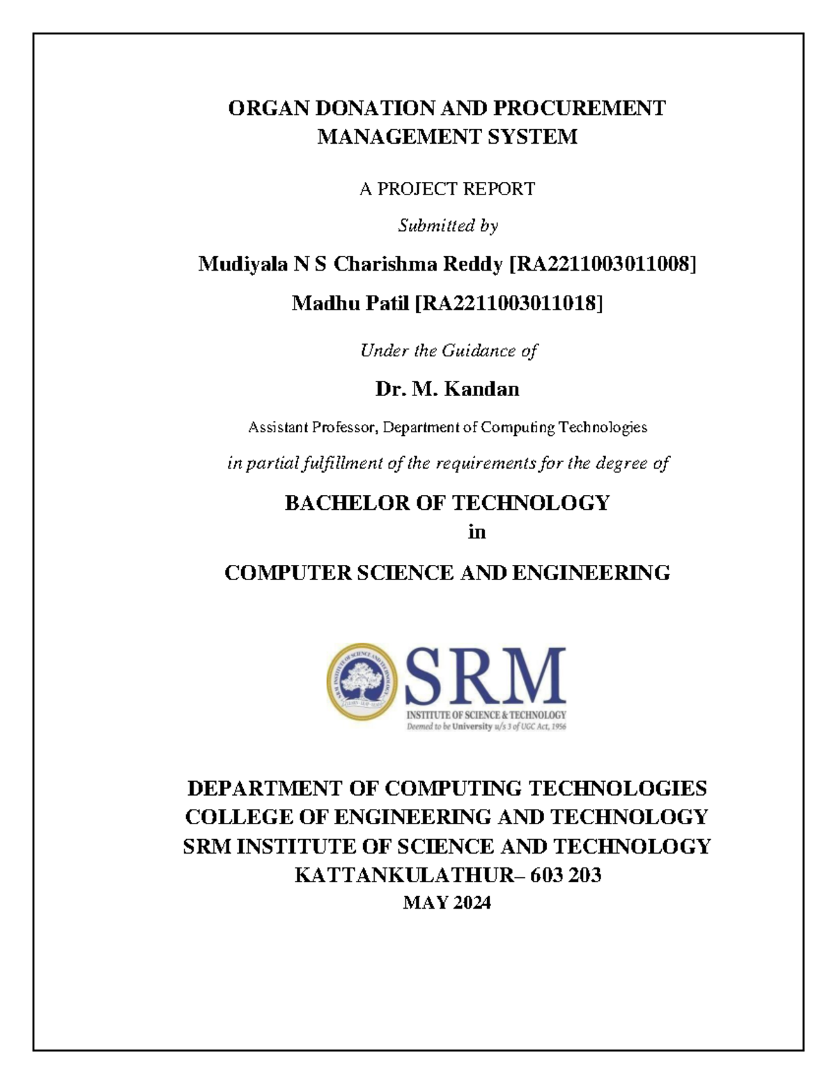 Organ Donation and Procurement Management System - DBMS Project Report ...