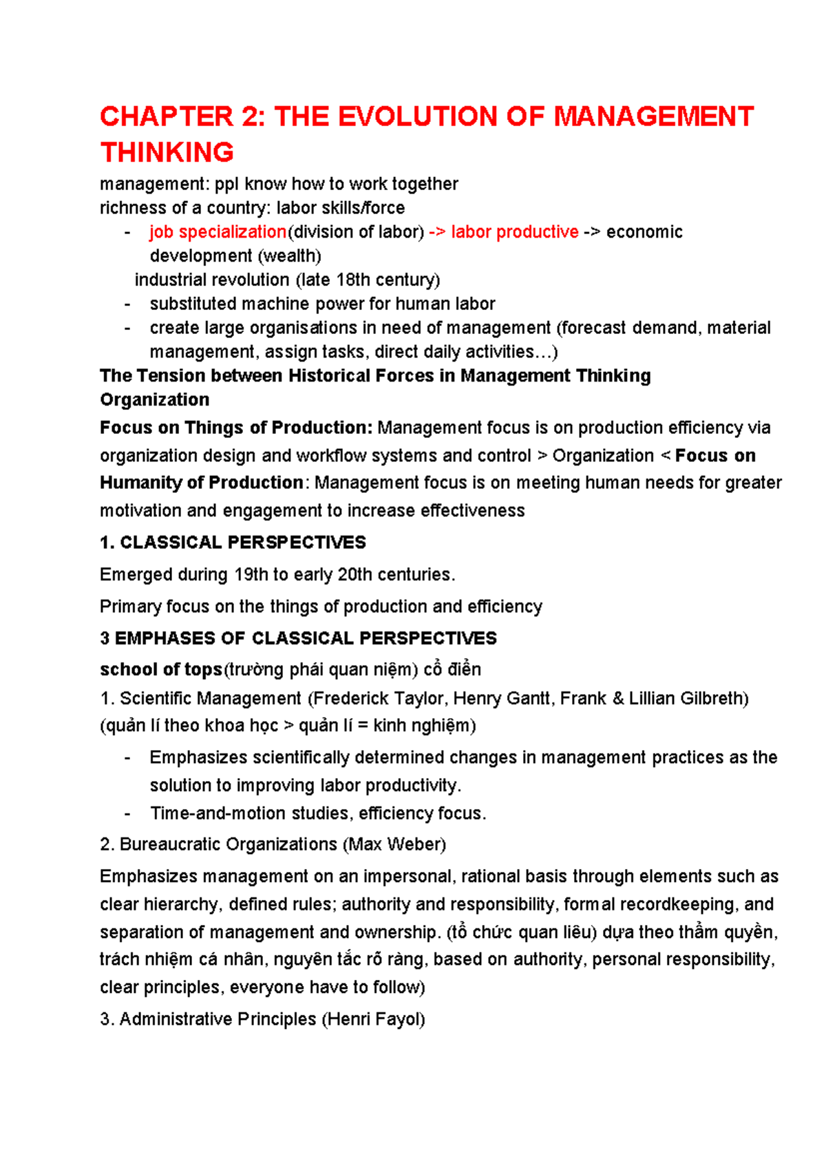 CHAPTER 2: EVOLUTION OF MANAGEMENT THINKING (QUẢN TRỊ HỌC) - Studocu
