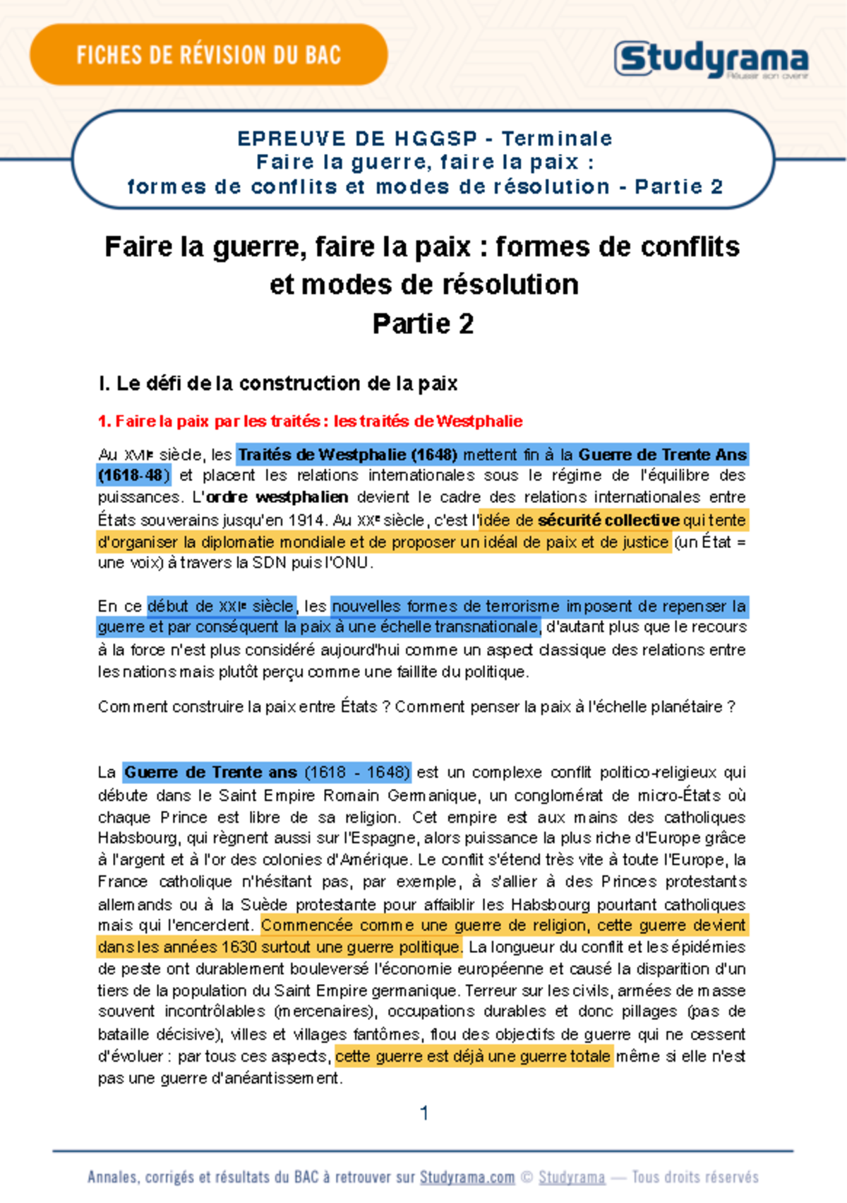 Révisions HGGSP T2021 : Guerre et paix - Conflits & Résolution (Partie 2) - Studocu