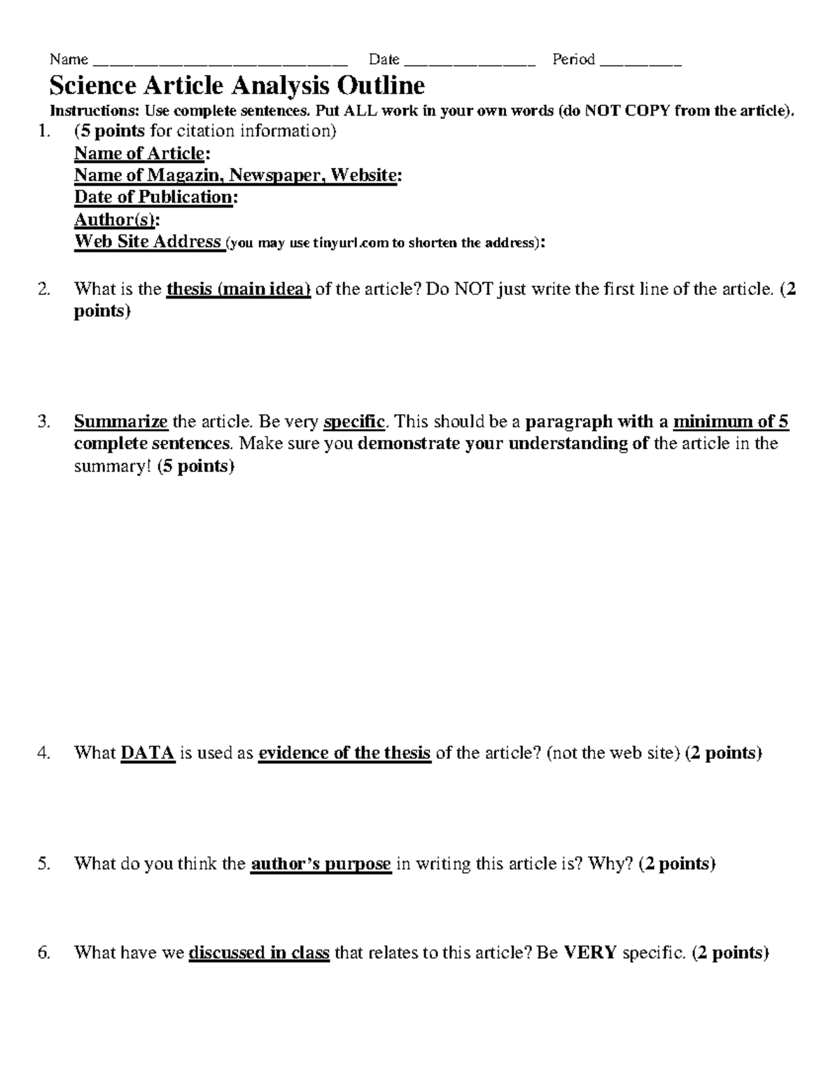 Science News Article Template - Name ...