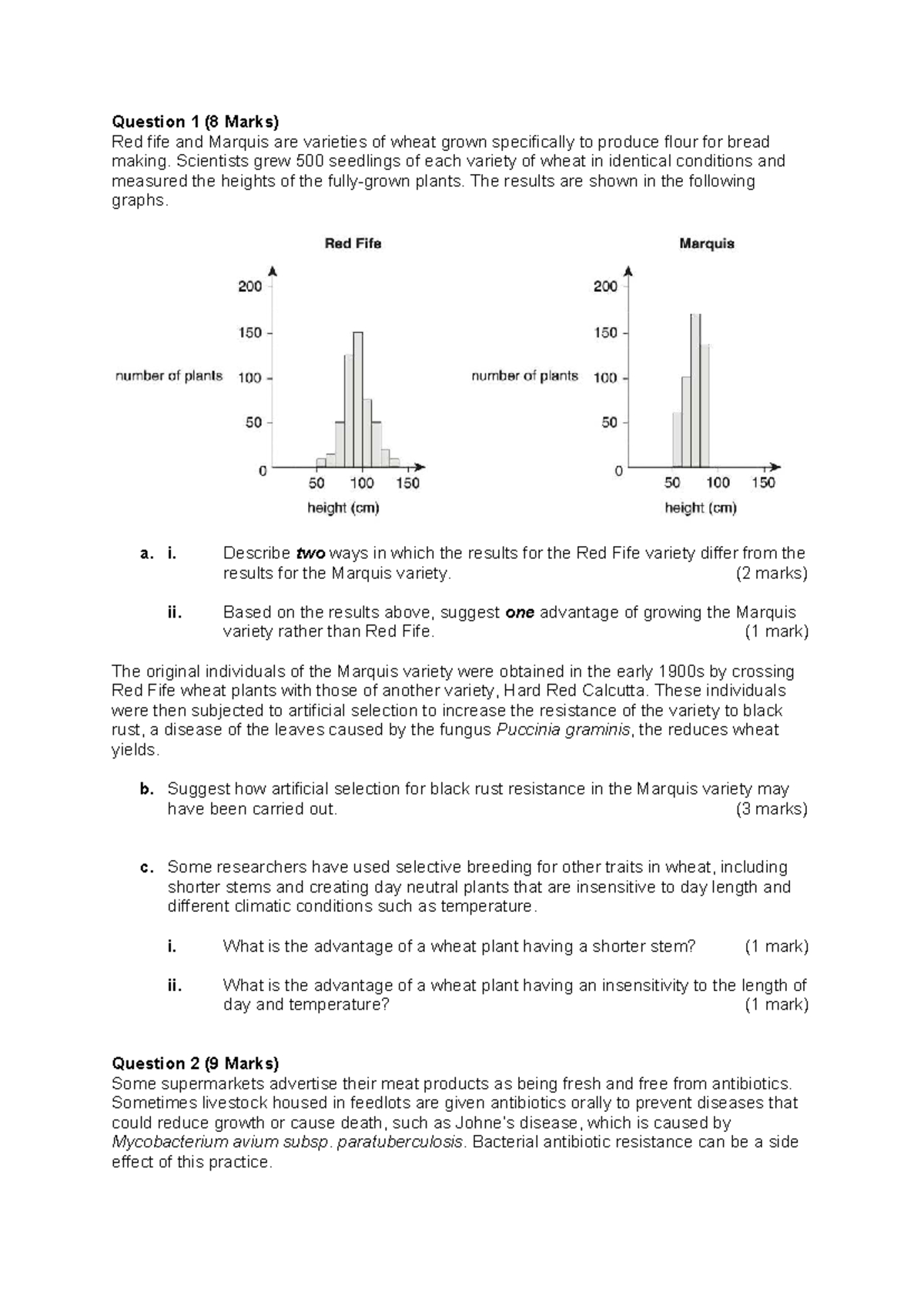 Practice SA Questions: Evolution and Selection in Biology - Studocu