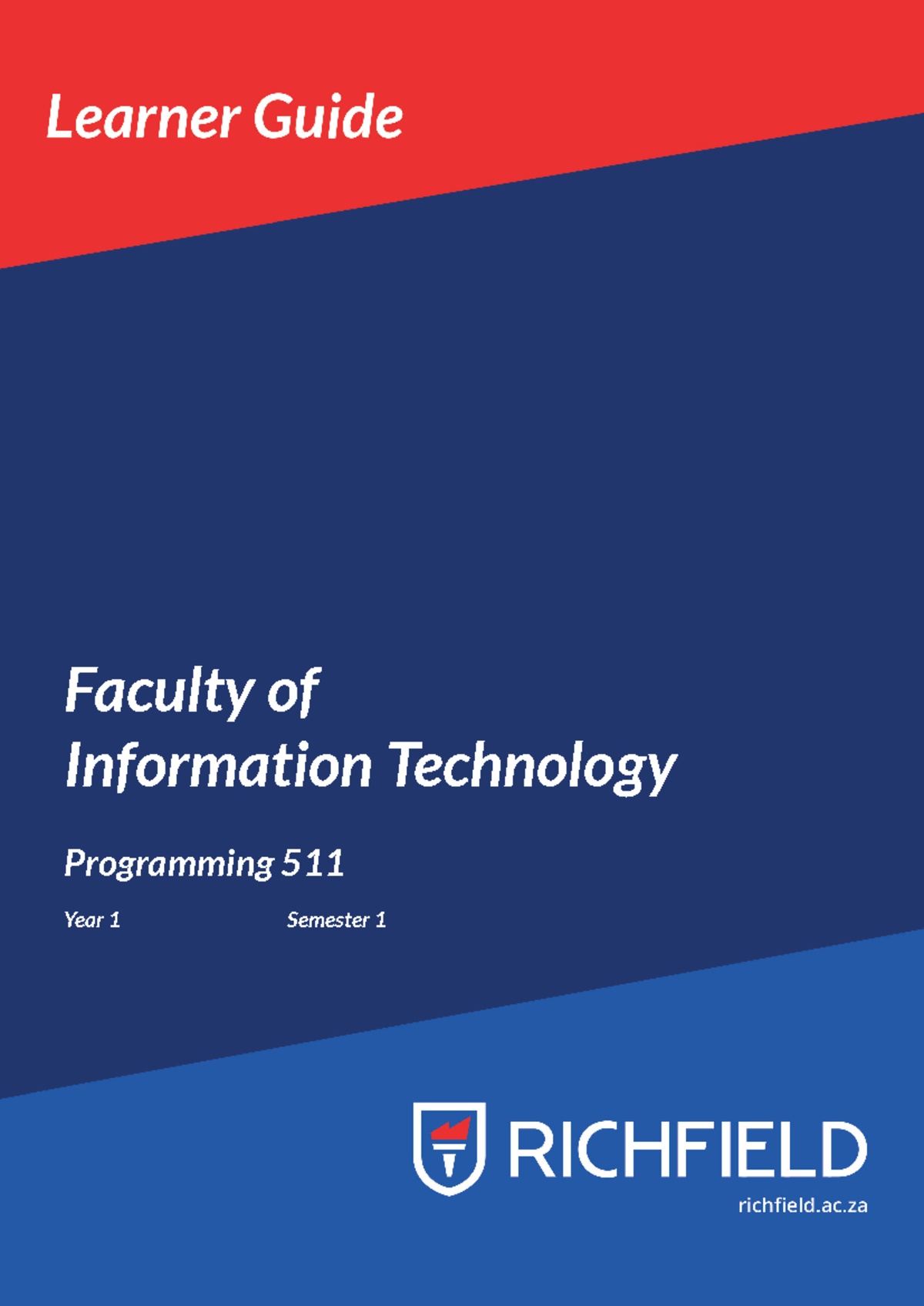 0.Study Guide - Programming 511 2020 - Faculty of Information Technology Programming 511 Year 1 ...