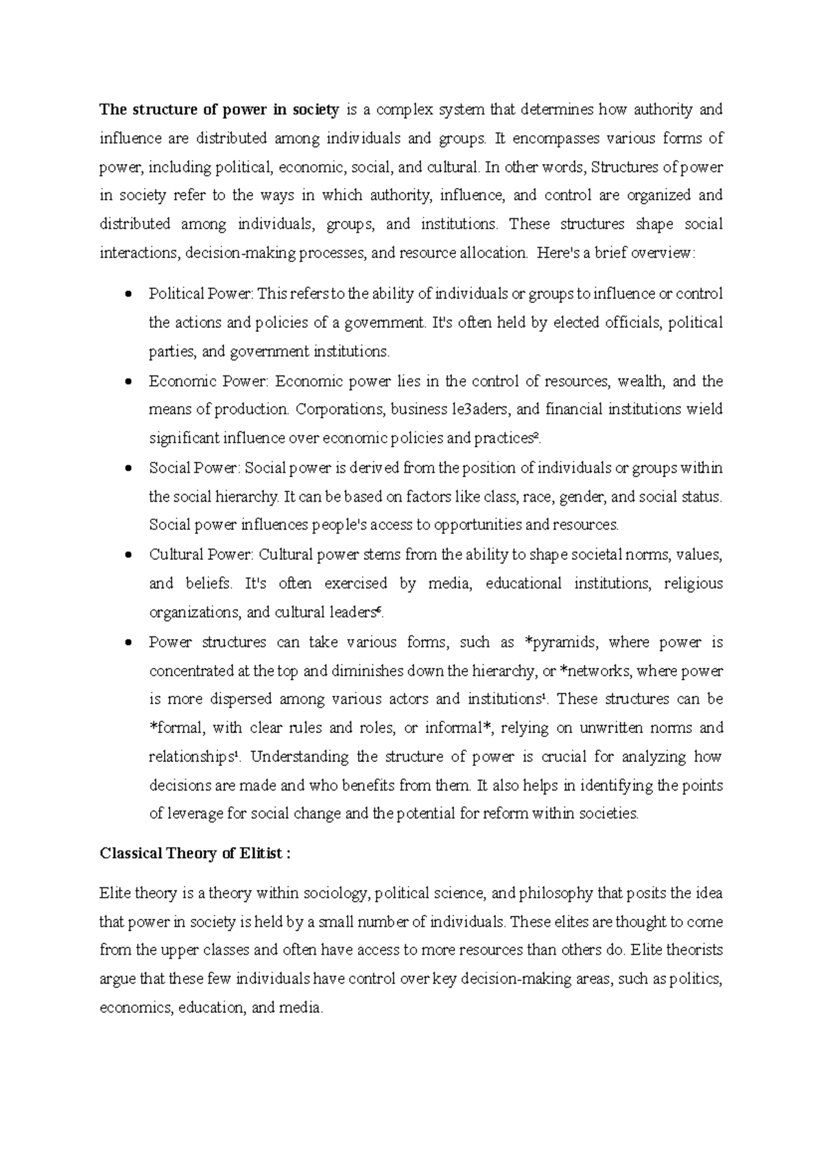 Elite theory - The structure of power in society is a complex system ...