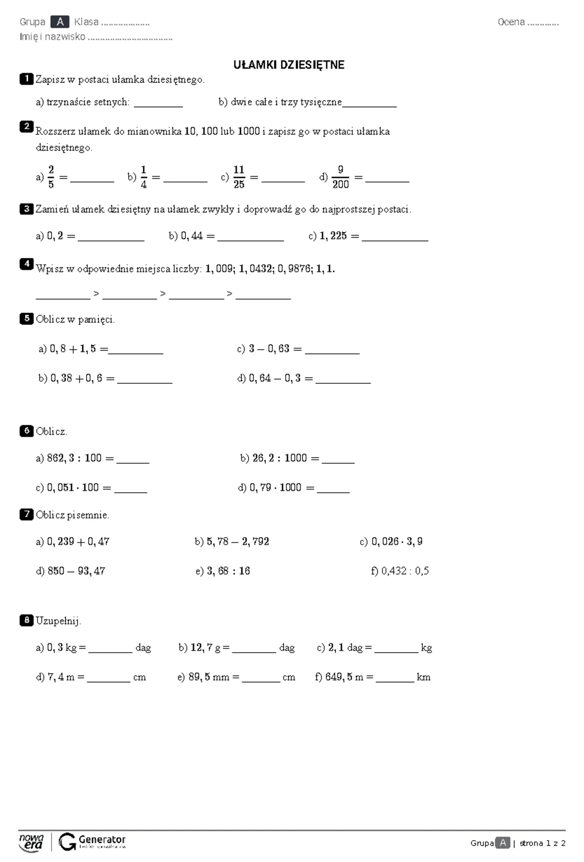 Liczby i działania - Klasa 7 - Materiały do nauki matematyki - Studocu