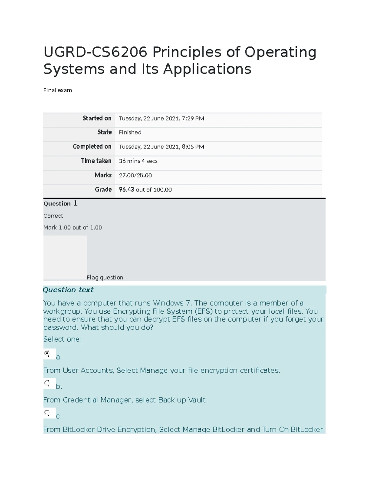 UGRD-IT6201C Principles of Operating systems Midterm Quiz 2 - Studocu