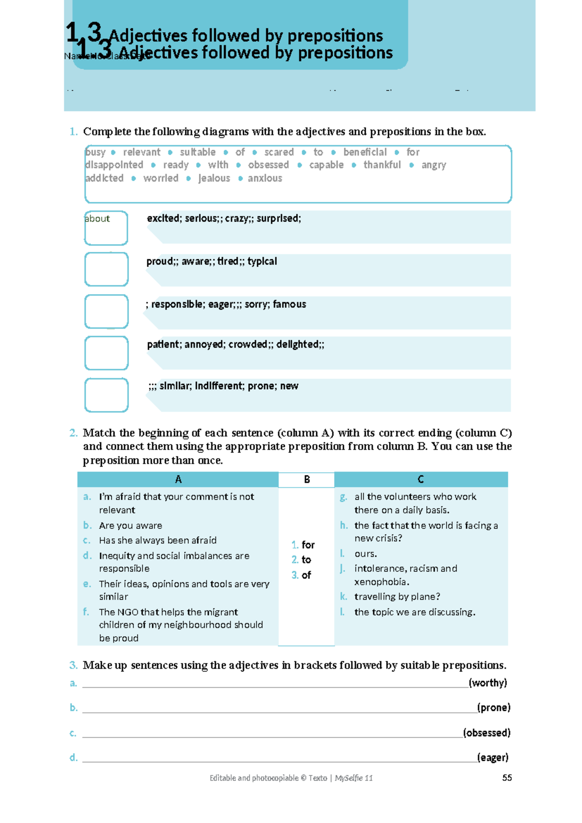 Standard Grammar U1.3: Adjectives with Prepositions Practice Guide ...