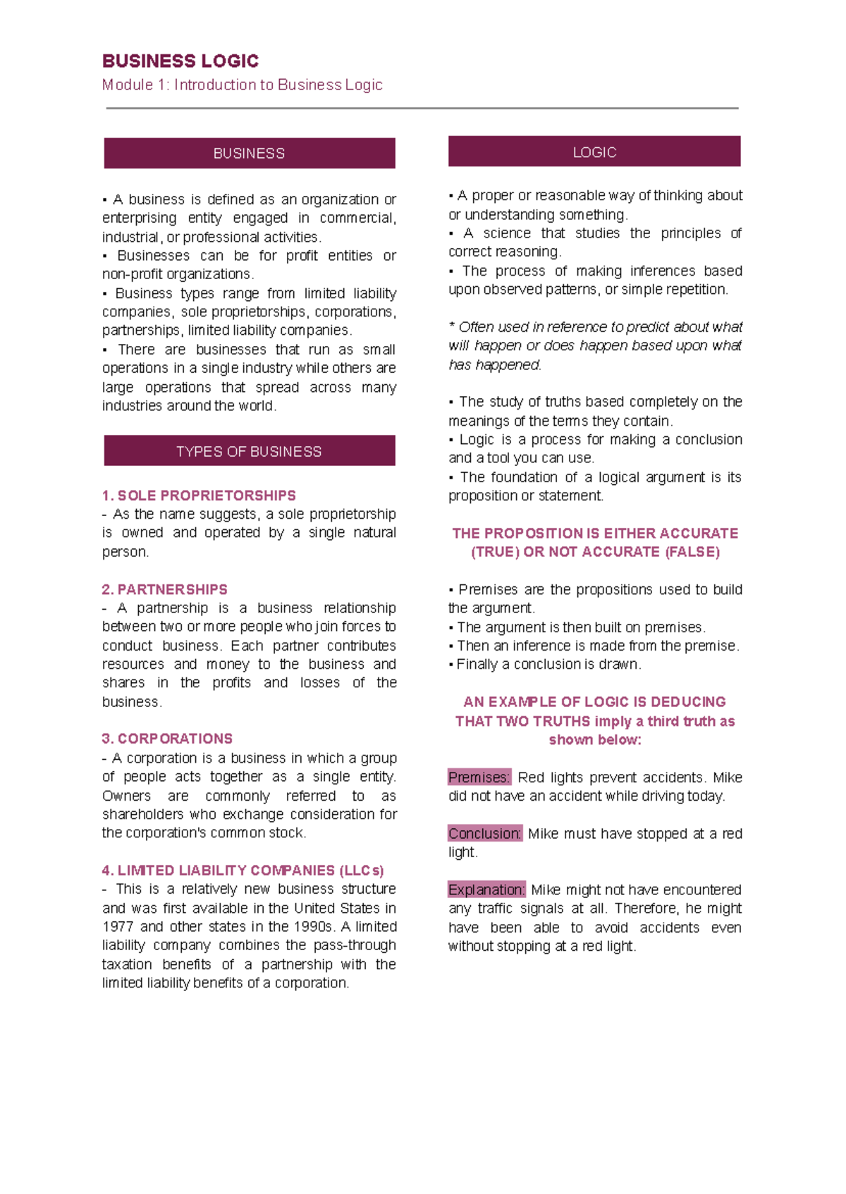 Business Logic Module 1: An Introduction to Key Concepts - Studocu