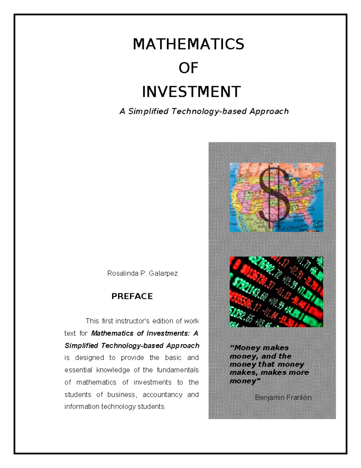 Mathematics of Investment: A Simplified Approach for BUS 101 Students ...
