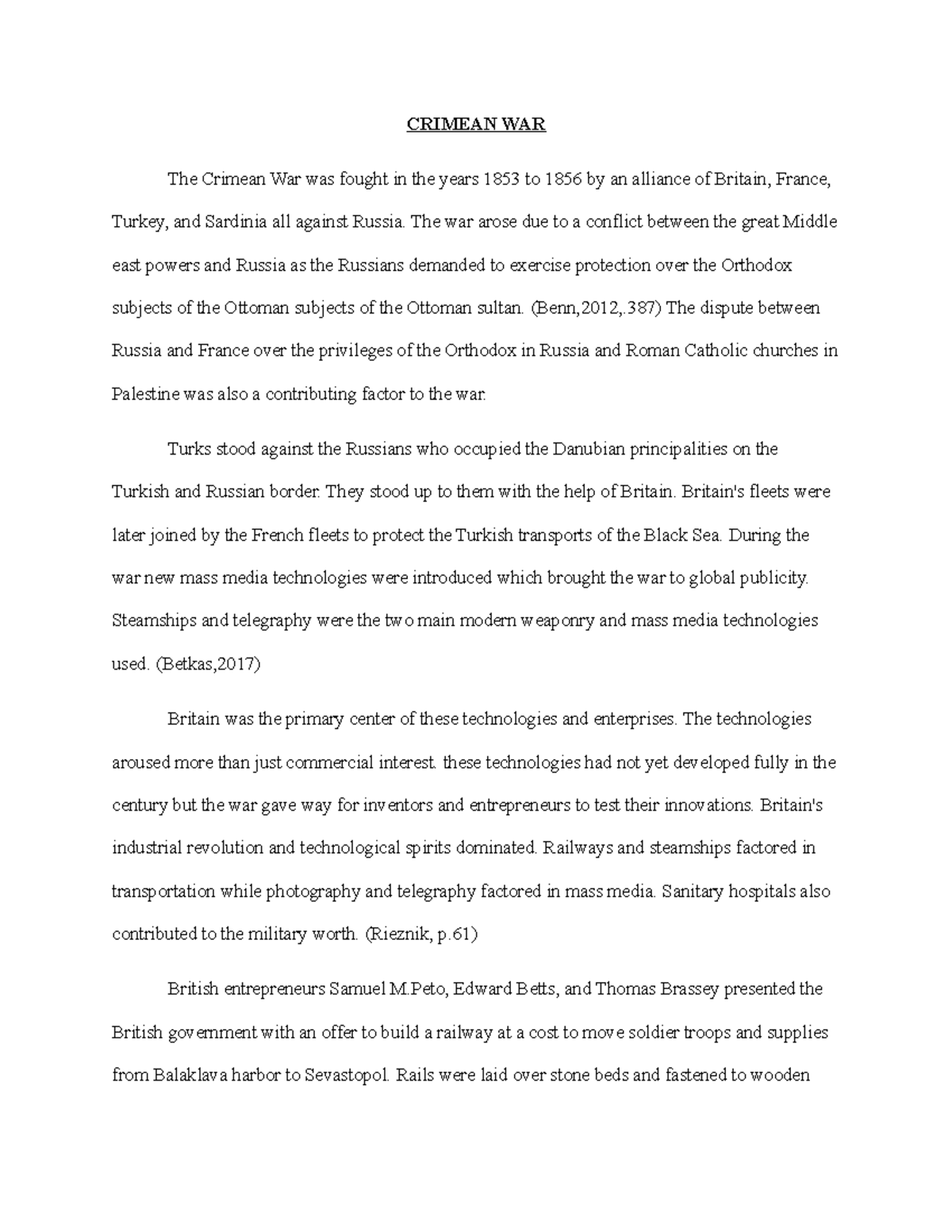 Final Exam Lecture Notes on the Crimean War (HIST 101) - Studocu