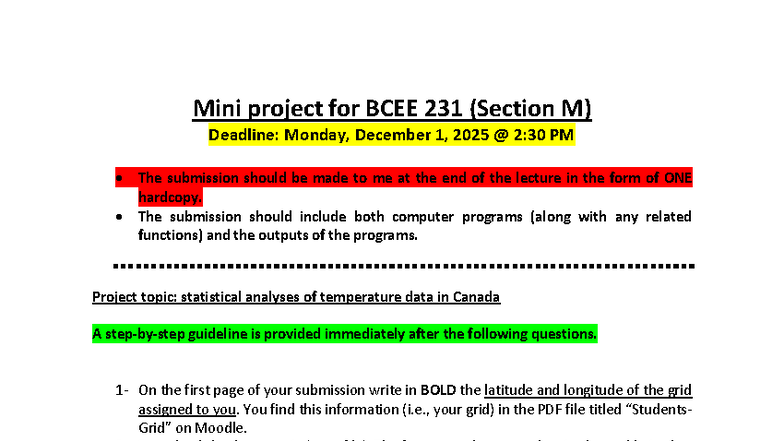BCEE 231 Mini Project: Statistical Analysis of Temperature Data - Studocu