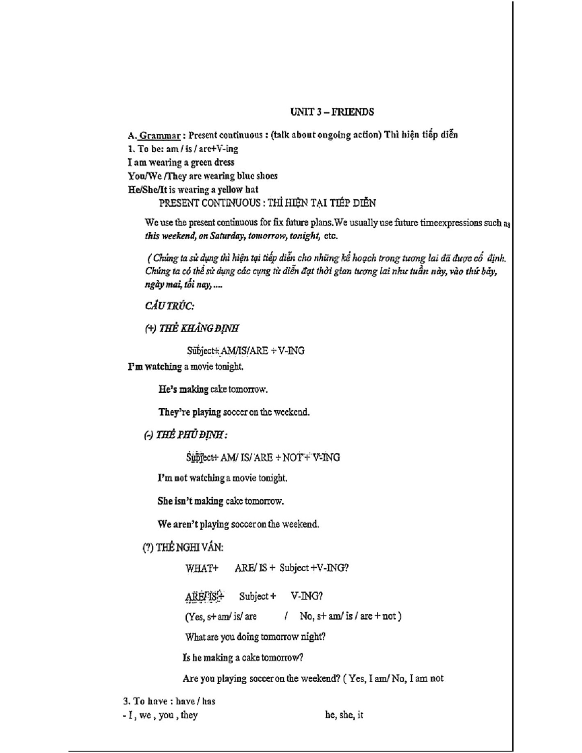 Review Unit 3 ISW6 - Present Continuous and Word Families - Studocu