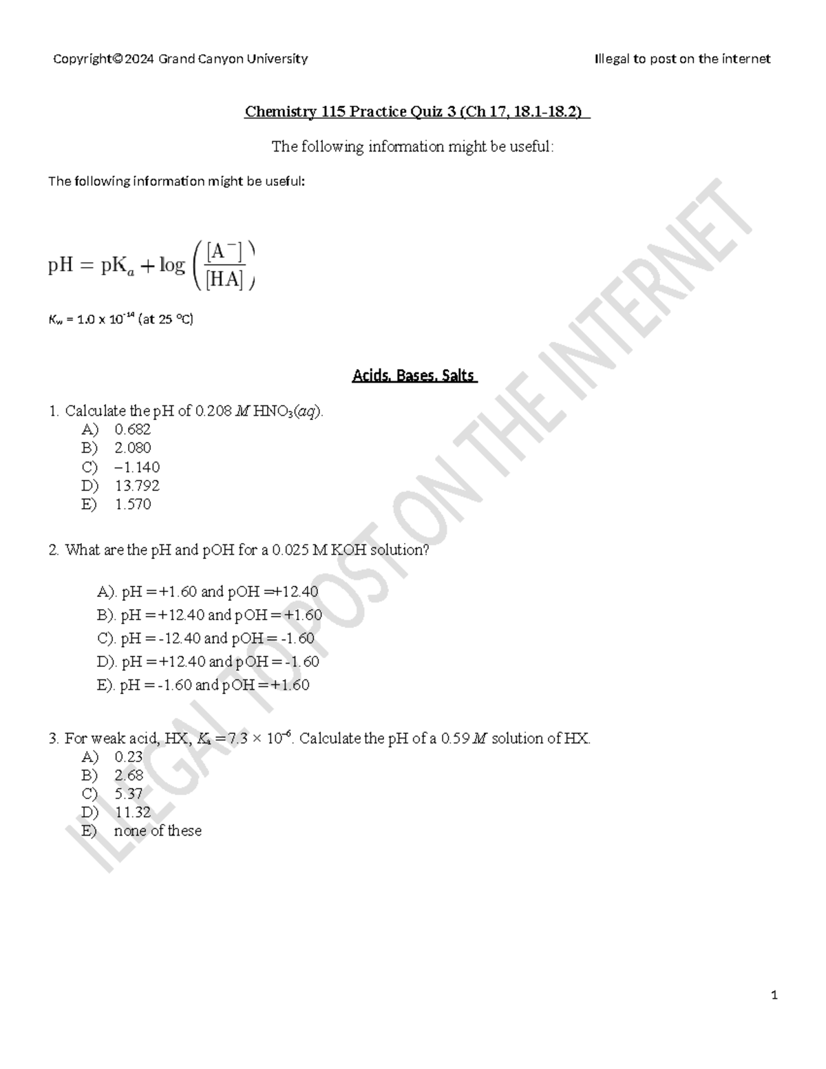 CHM115 Final Exam Practice Quiz 3: Buffers (Ch 17) FA2025 - Studocu