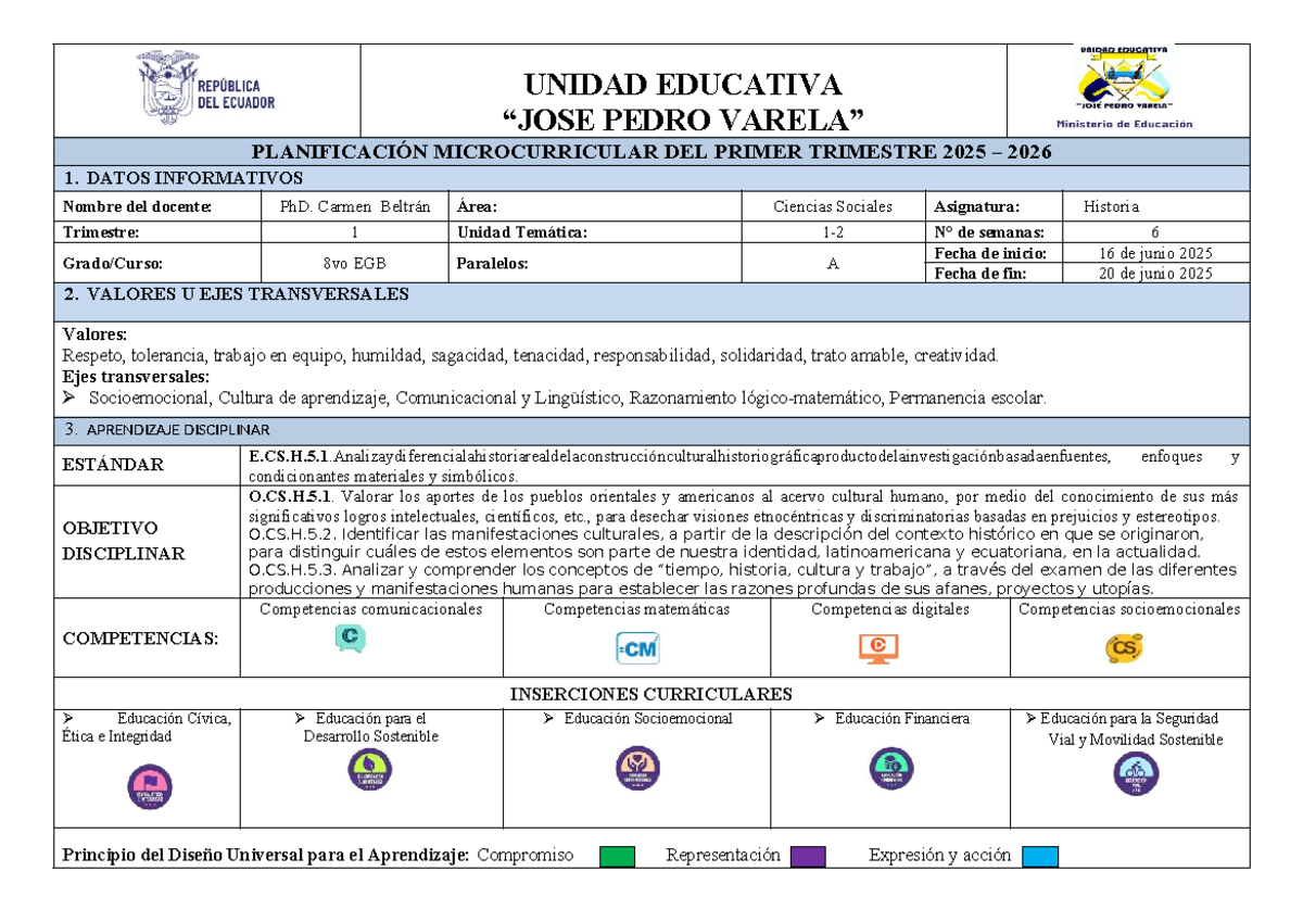 Planificación Microcurricular 1er Trimestre 2025-2026 - Ciencias Sociales - Studocu