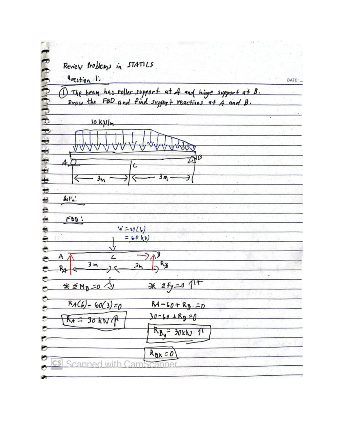 Review Problems for STATICS ENG 3 E30: FBD & Support Reactions - Studocu