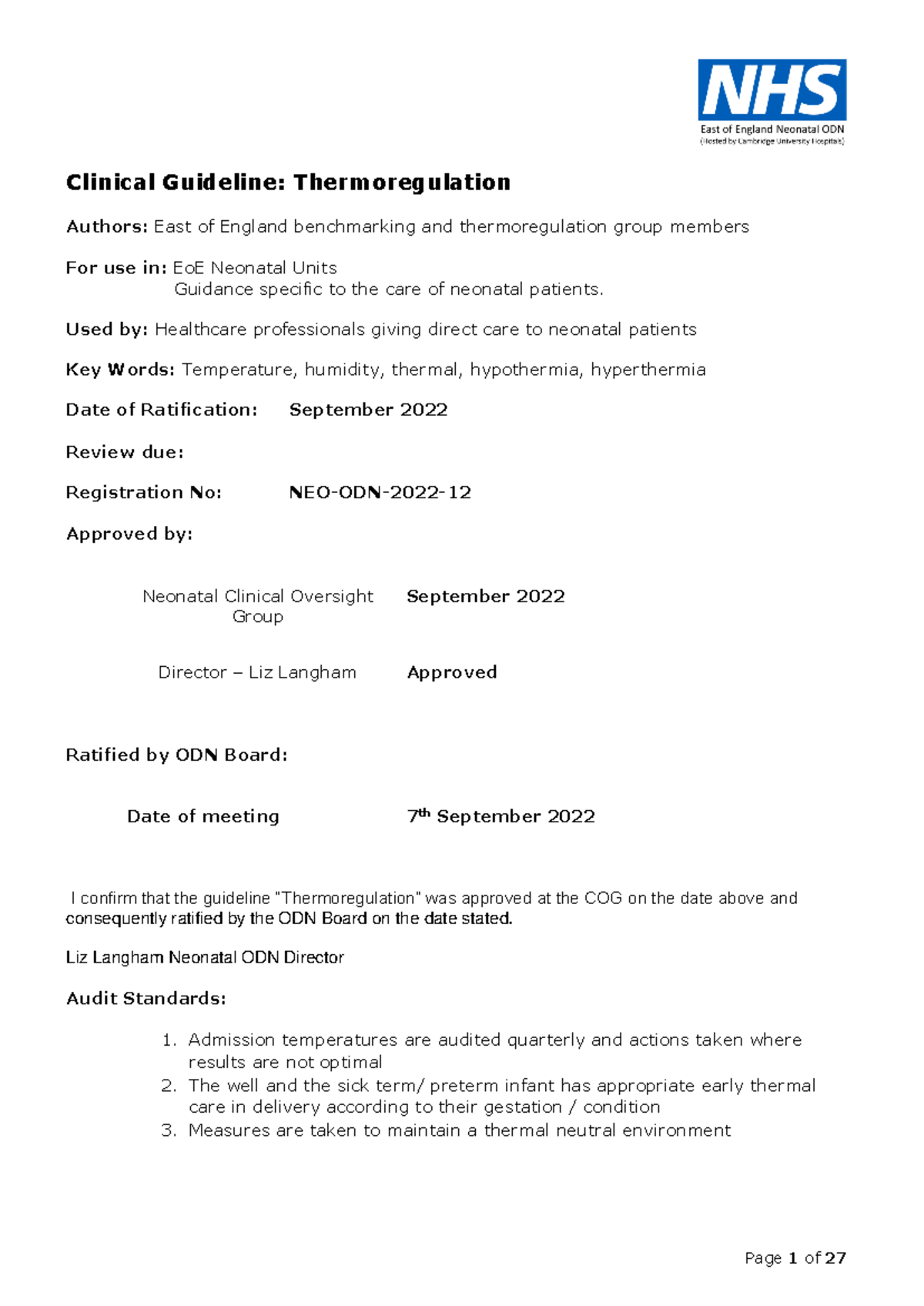 EoE NEO-ODN Clinical Guidelines: Effective Thermoregulation for ...