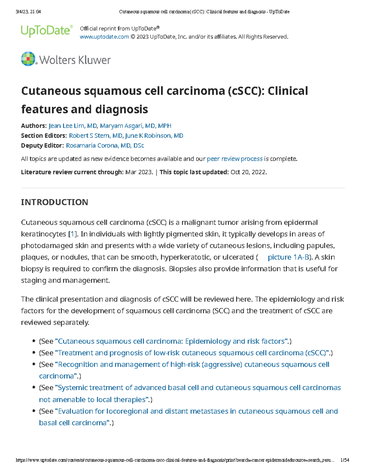 Cutaneous squamous cell carcinoma (c SCC) Clinical features and ...