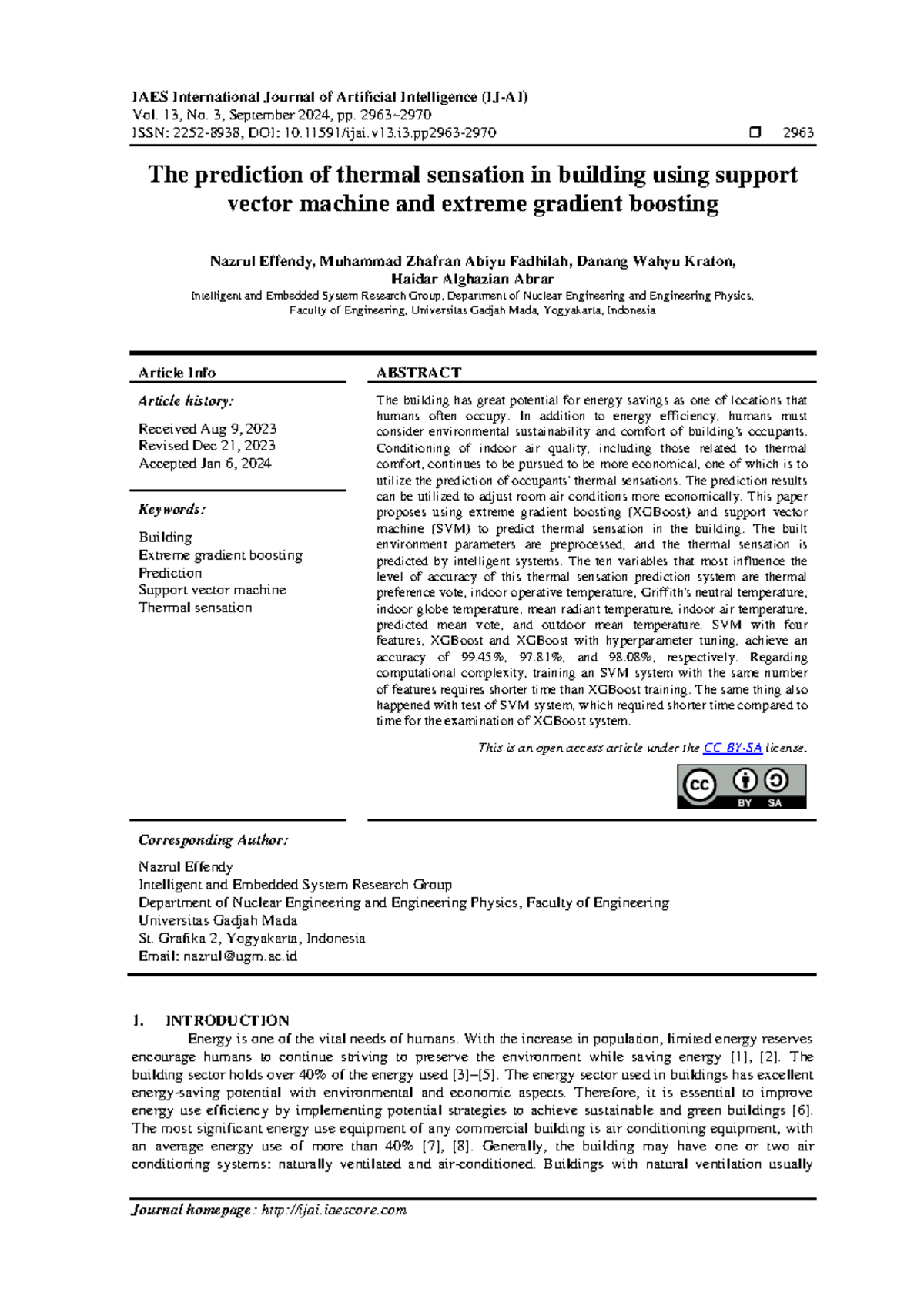 Thermal Sensation Prediction in Buildings Using SVM & XGBoost (IAES ...
