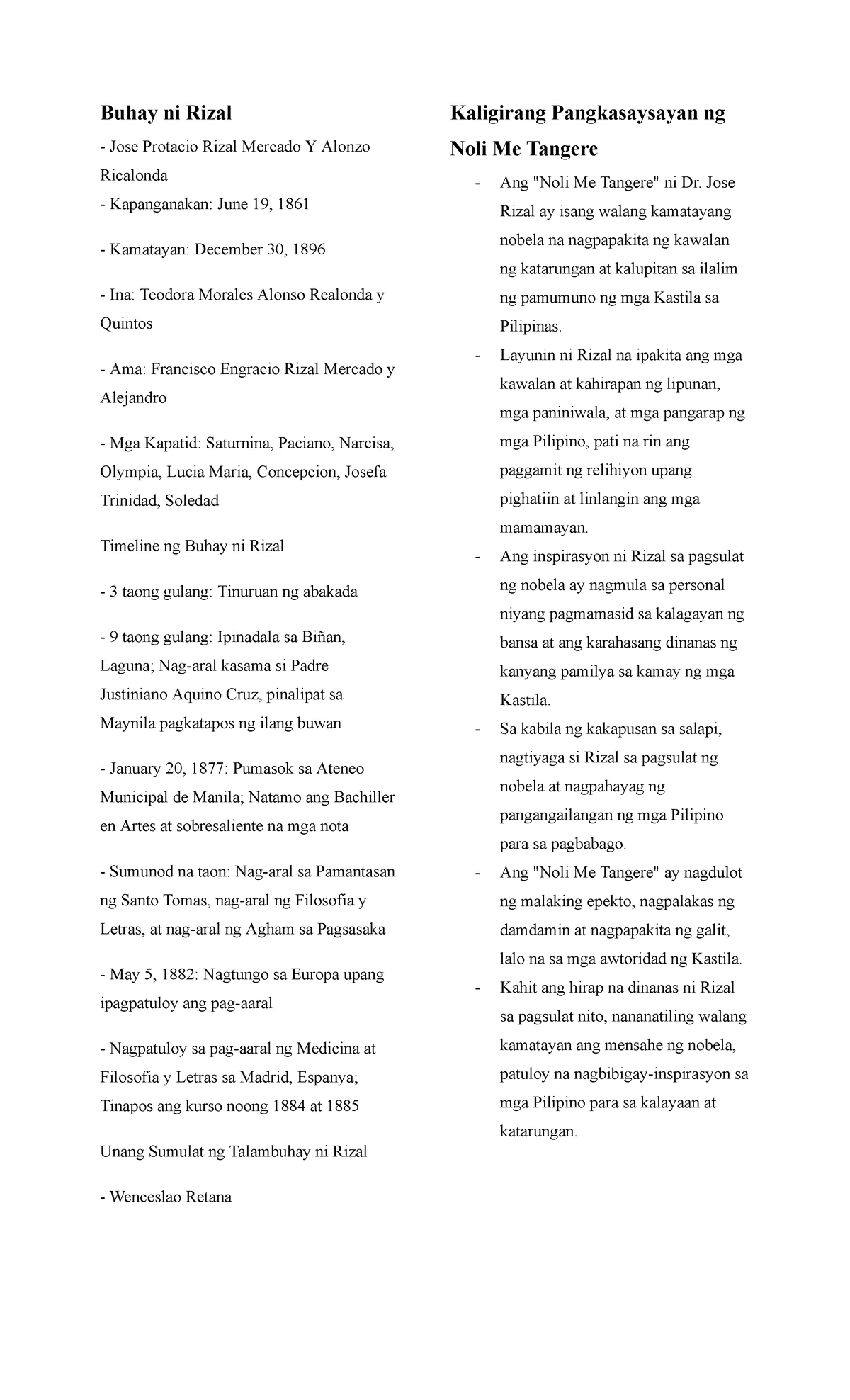 FIL Reviewer-1: Jose Rizal's Life and Works Overview - Studocu