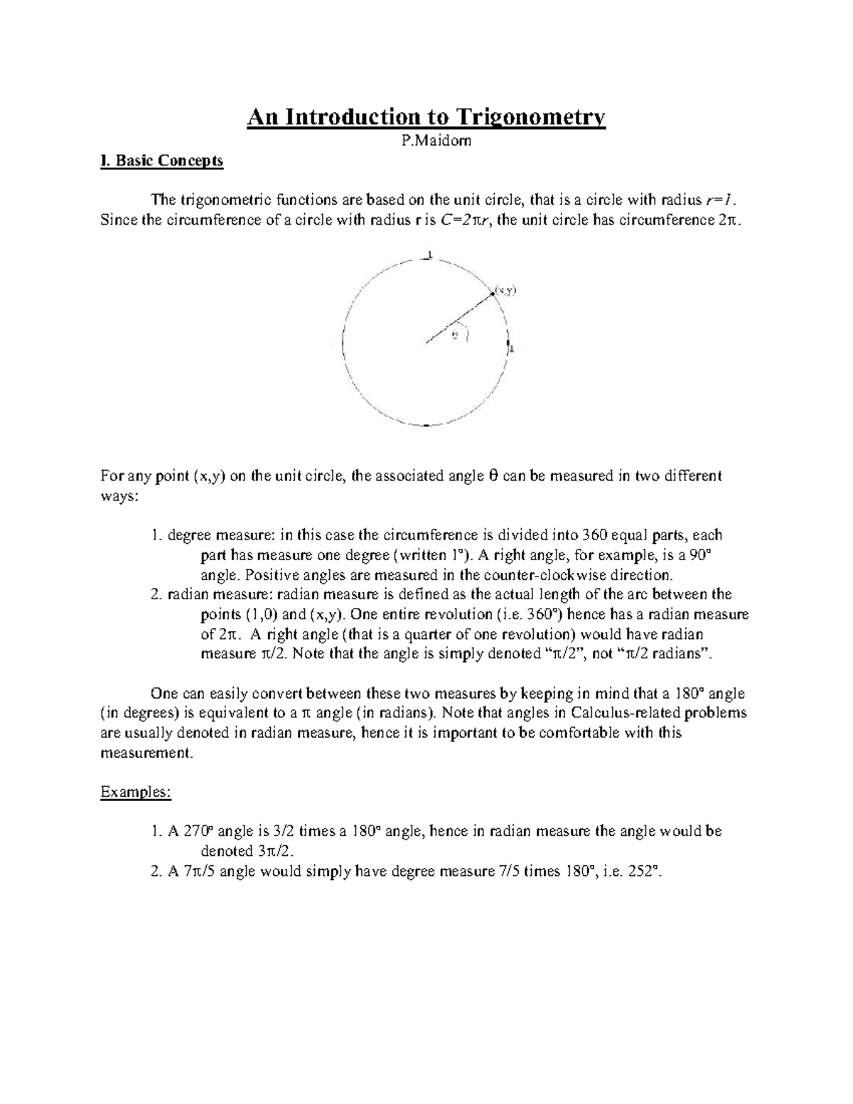 Introduction to Trigonometry: Basic Concepts and Functions (MATH101 ...