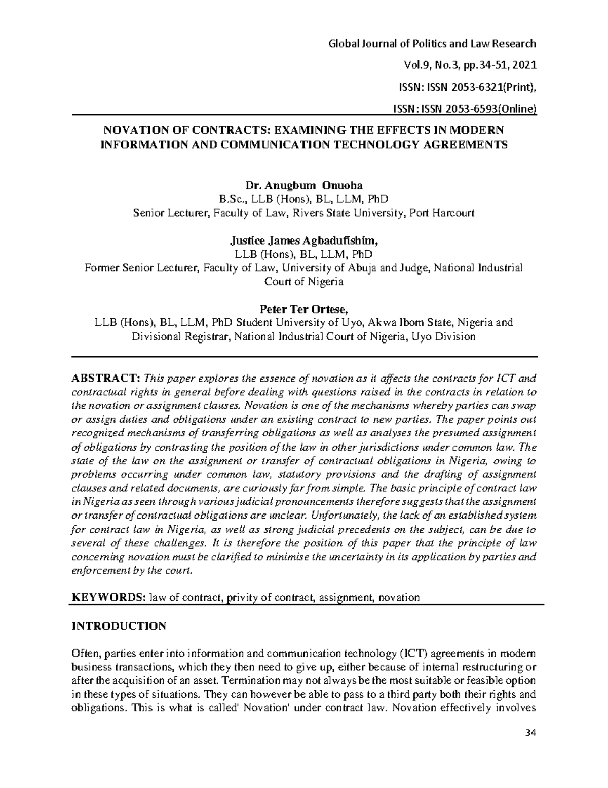 Novation of Contracts in ICT: Implications and Legal Framework - Studocu