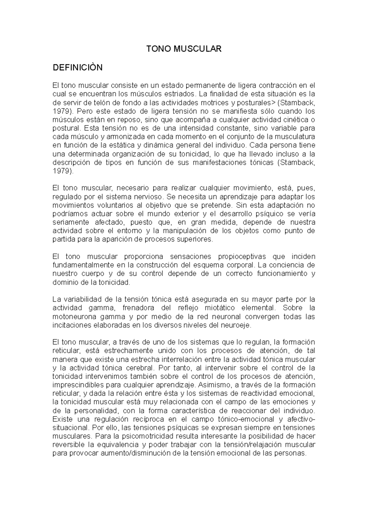 Tono Muscular: Importancia y Evaluación en el Desarrollo Motor - Studocu