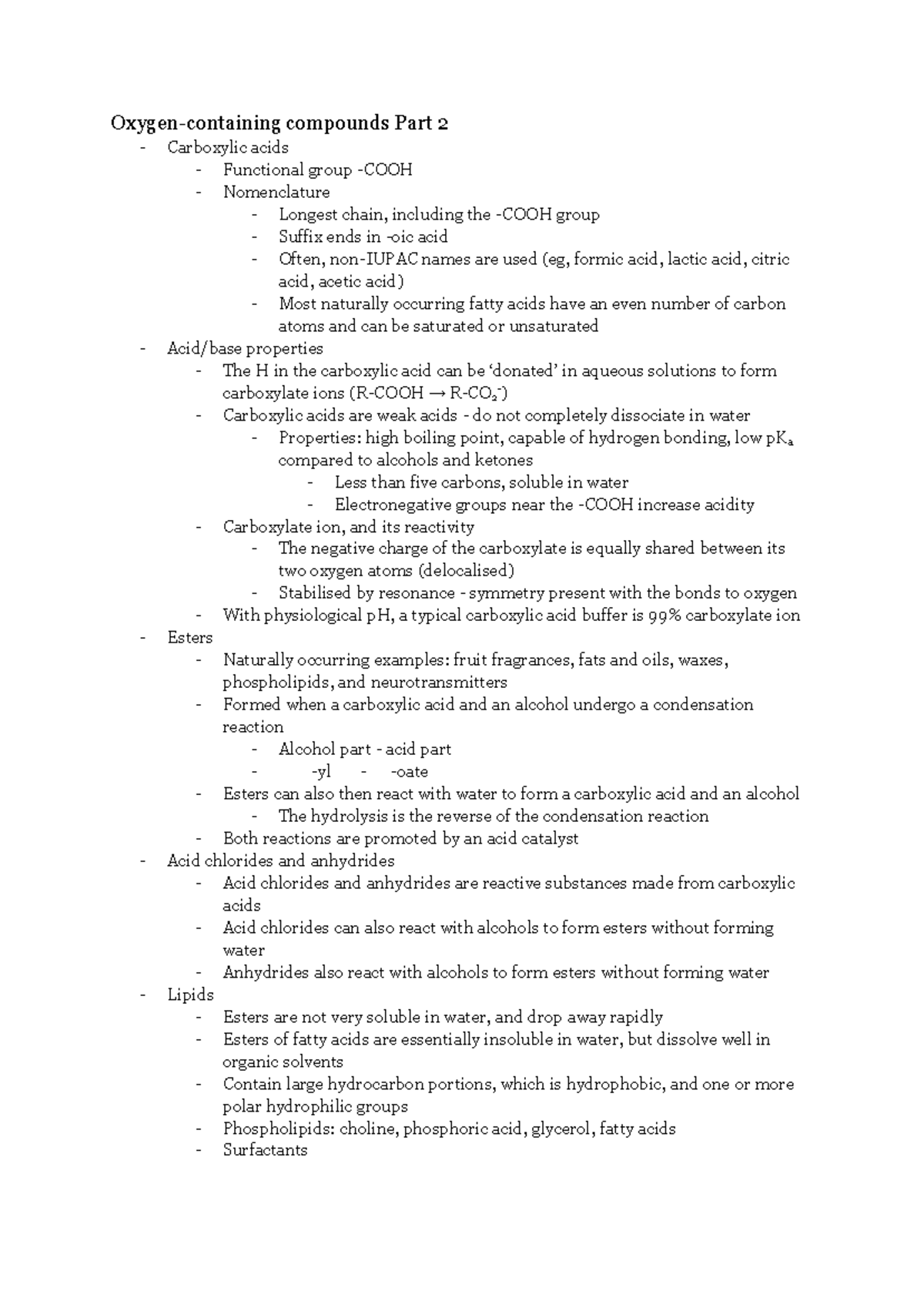 Module 9 - Summary of Carboxylic Acids and Esters - Studocu