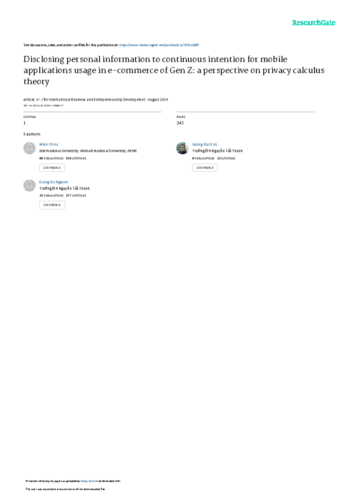 Disclosing Personal Info and Continuance Intention in Mobile Apps: A ...