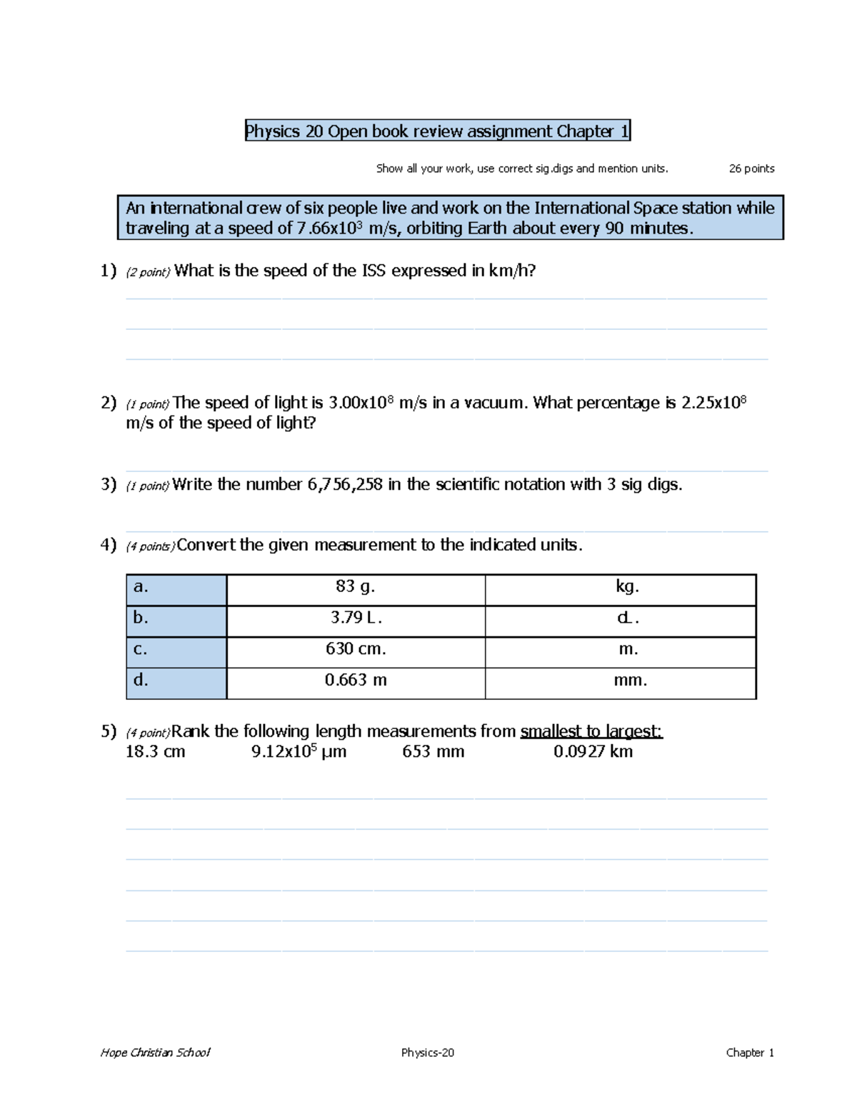 Physics 20 Chapter 1 Open Book Review Assignment - Studocu