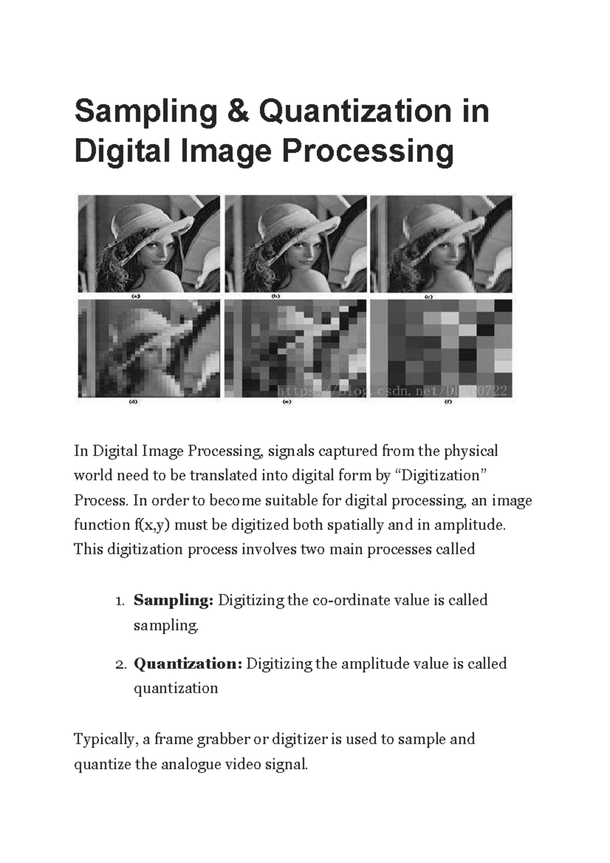 DIP Sampling and Quantization in Digital Image Processing - Studocu