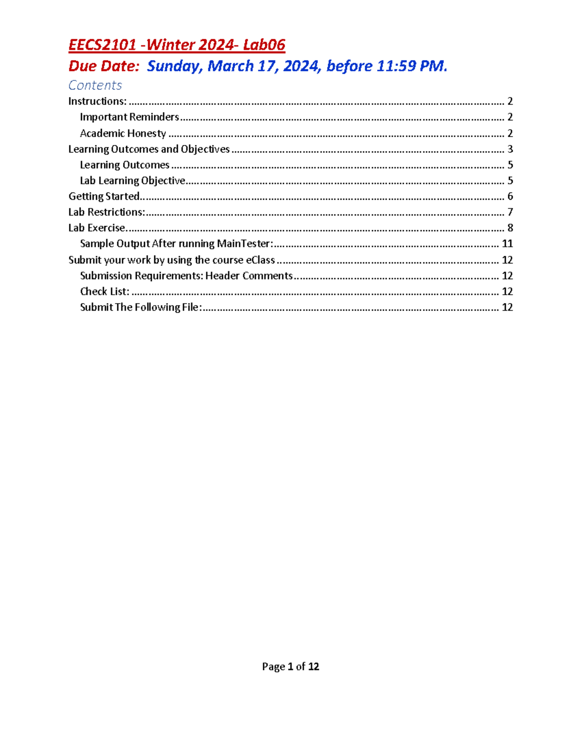 EECS2101 Lab06: Data Structures Implementation Guide - Studocu