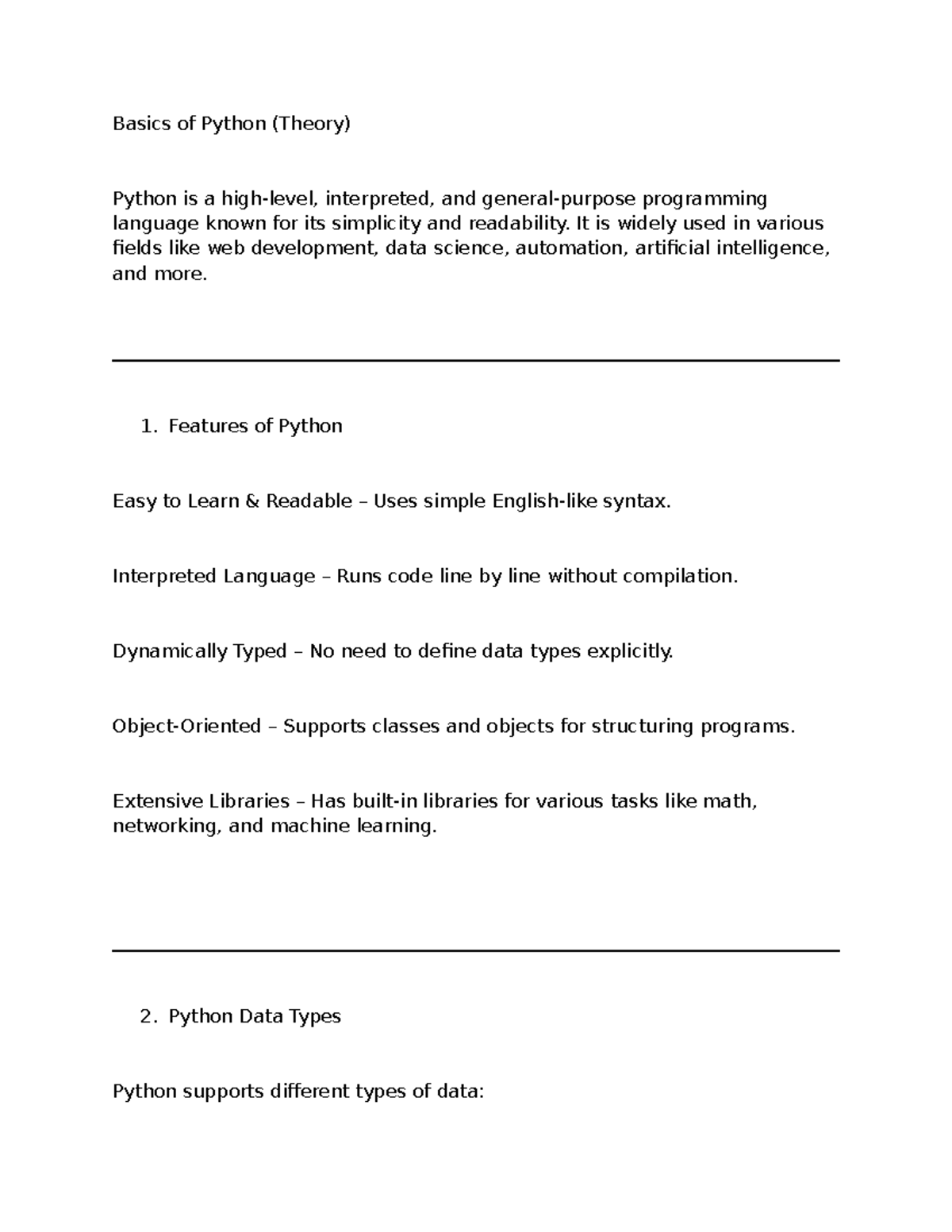 Python basic - Basics of Python (Theory) Python is a high-level ...