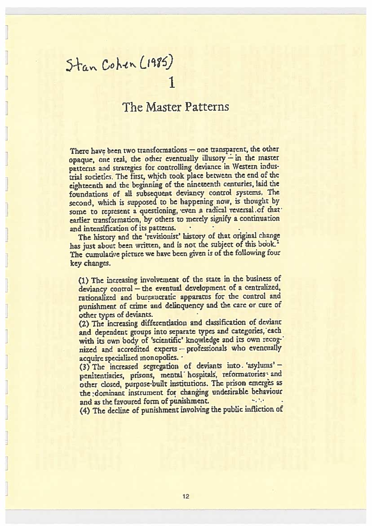 Master patterns of deviancy control in Western trial societies (SOC 101 ...
