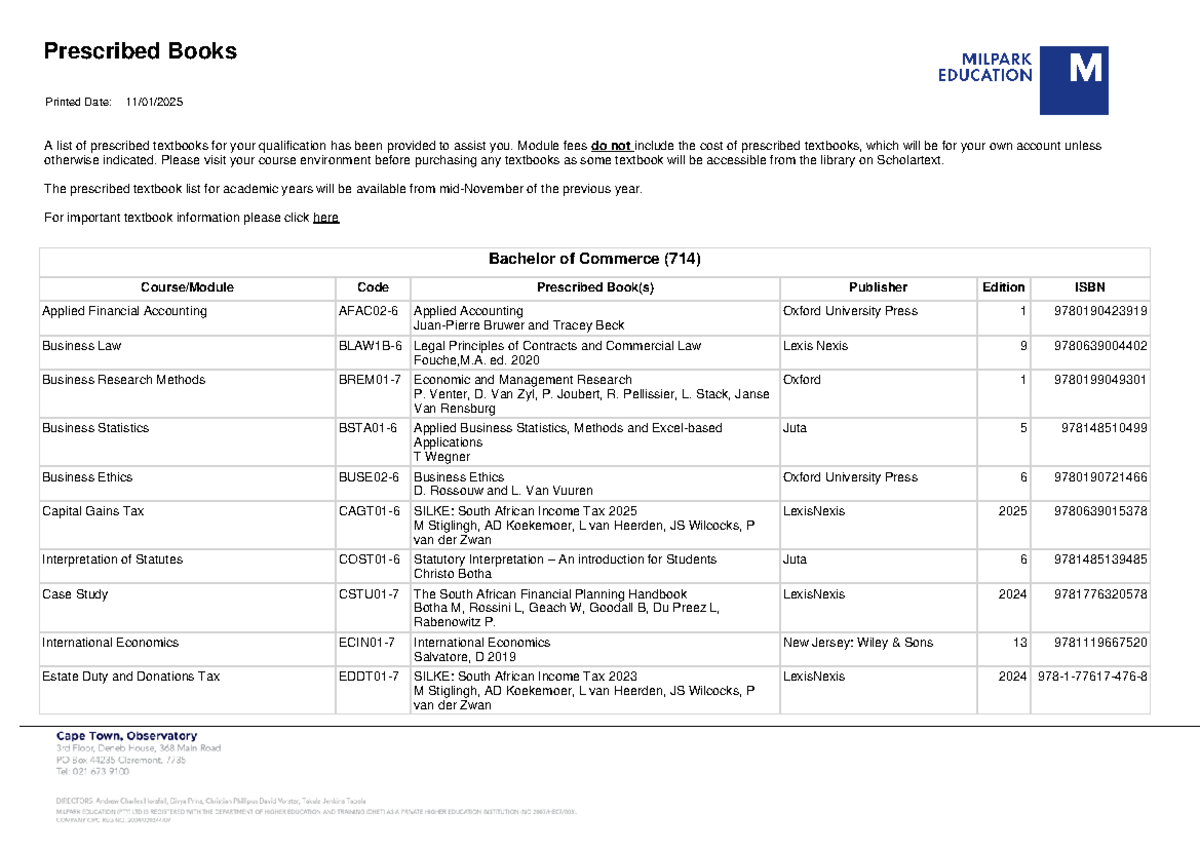 Prescribed Textbooks for Bachelor of Commerce (714) - 2025 Edition ...
