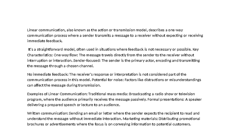 Linear Communication Model Overview and Key Characteristics - Studocu