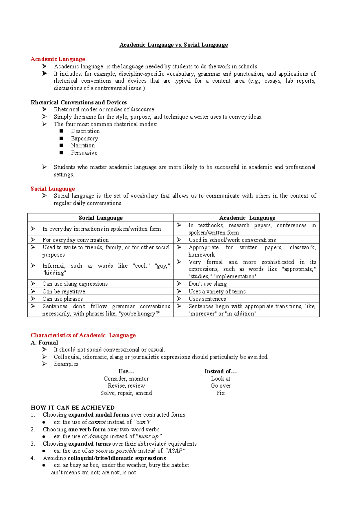 EAPP - Understanding Academic and Social Language Differences - Studocu