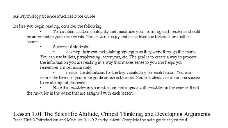 AP Psychology (AP) Science Practices Note Guide - Studocu