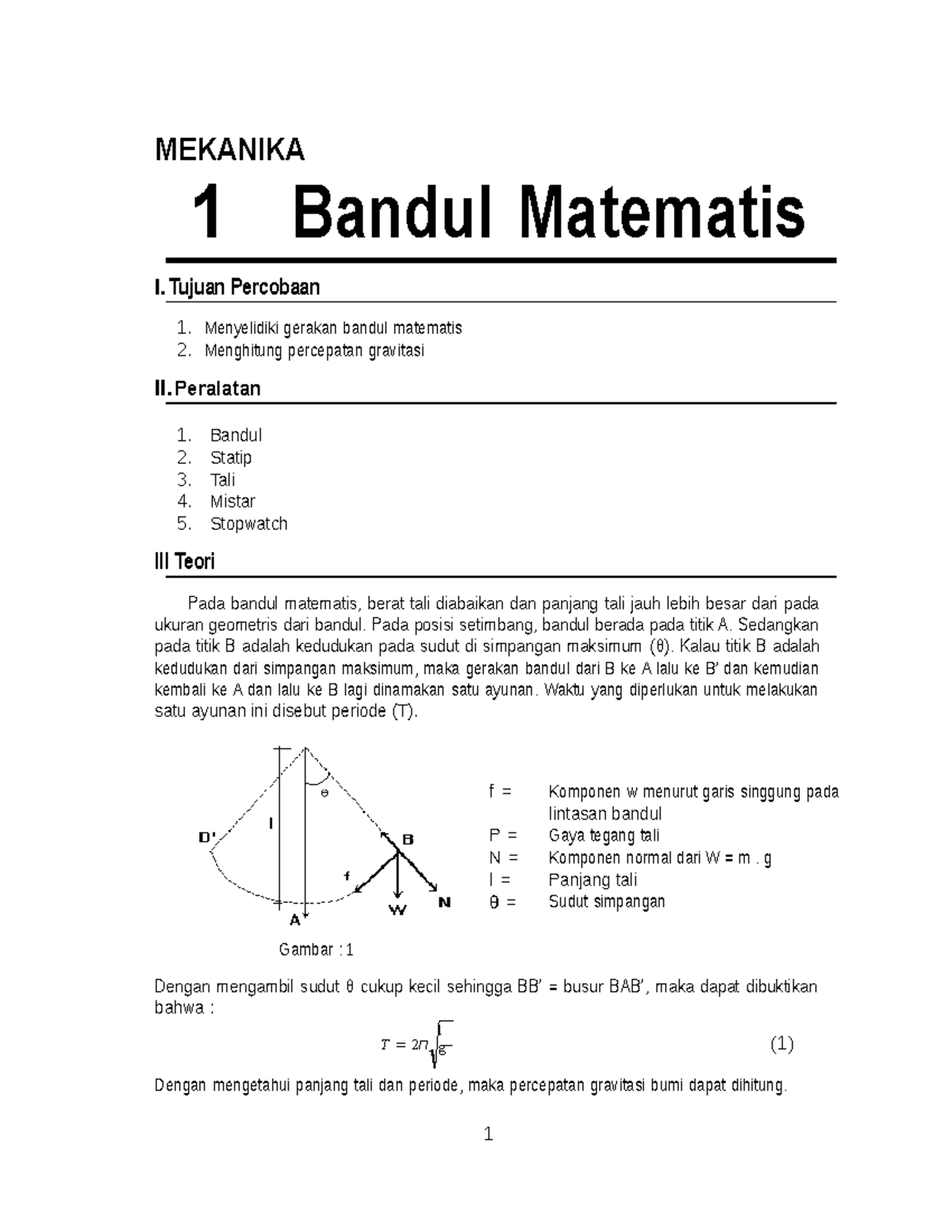 M1 - Percobaan Bandul Matematis dan Perhitungan Gravitasi - Studocu