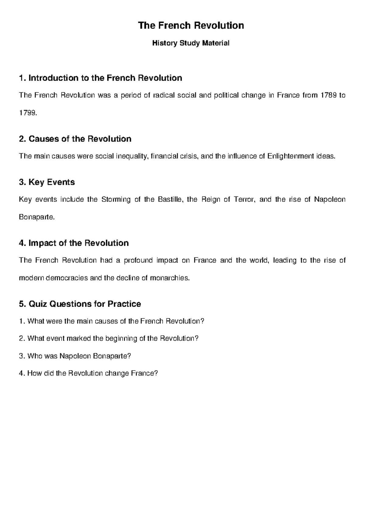 HIST101: Study Notes on The French Revolution and Its Impacts - Studocu