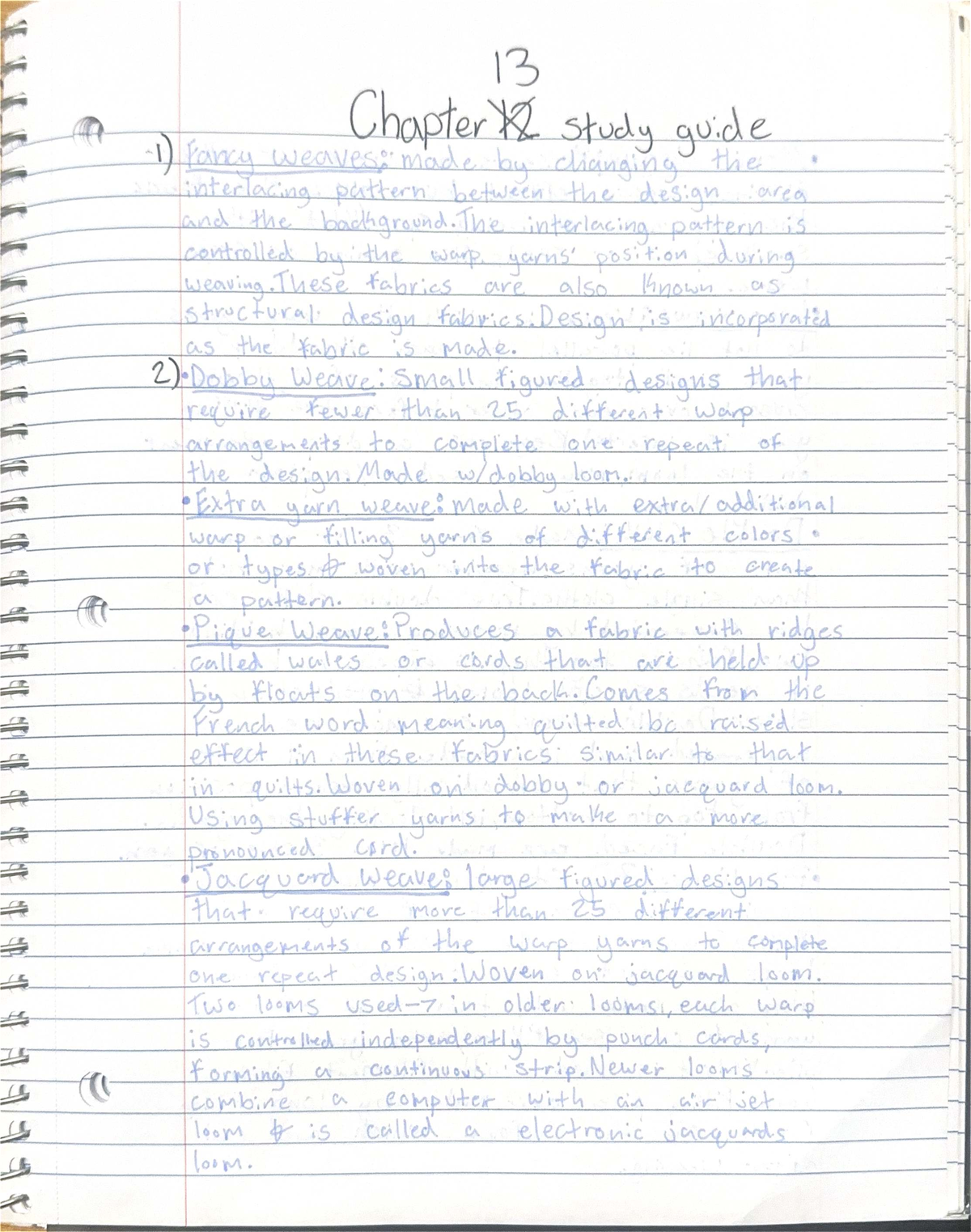 Chapter 13 study guide: Fancy weaves and their characteristics - Studocu